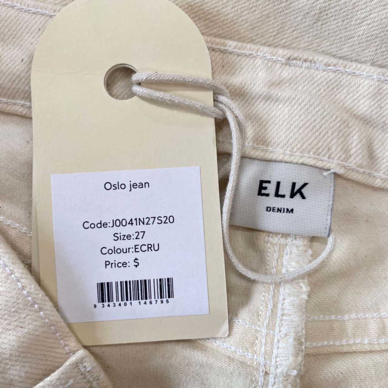 Elk Cream Slim Fit Jeans Size 27