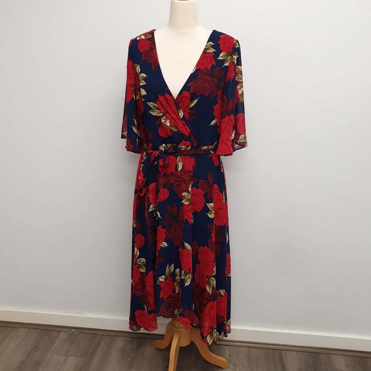 Miss Anne Stunningly Beautiful Simone Navy & Red Rose Evening Dress ...