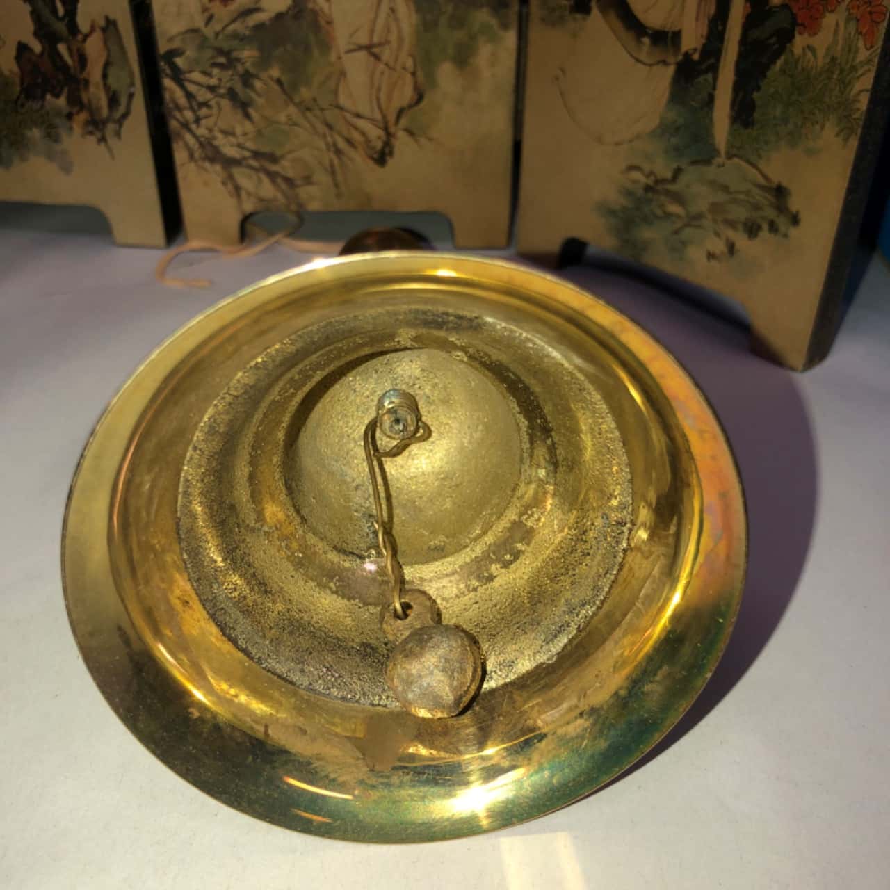 Brass Bell Cast with solid handle Approx 17 cm tall Nice clear sound