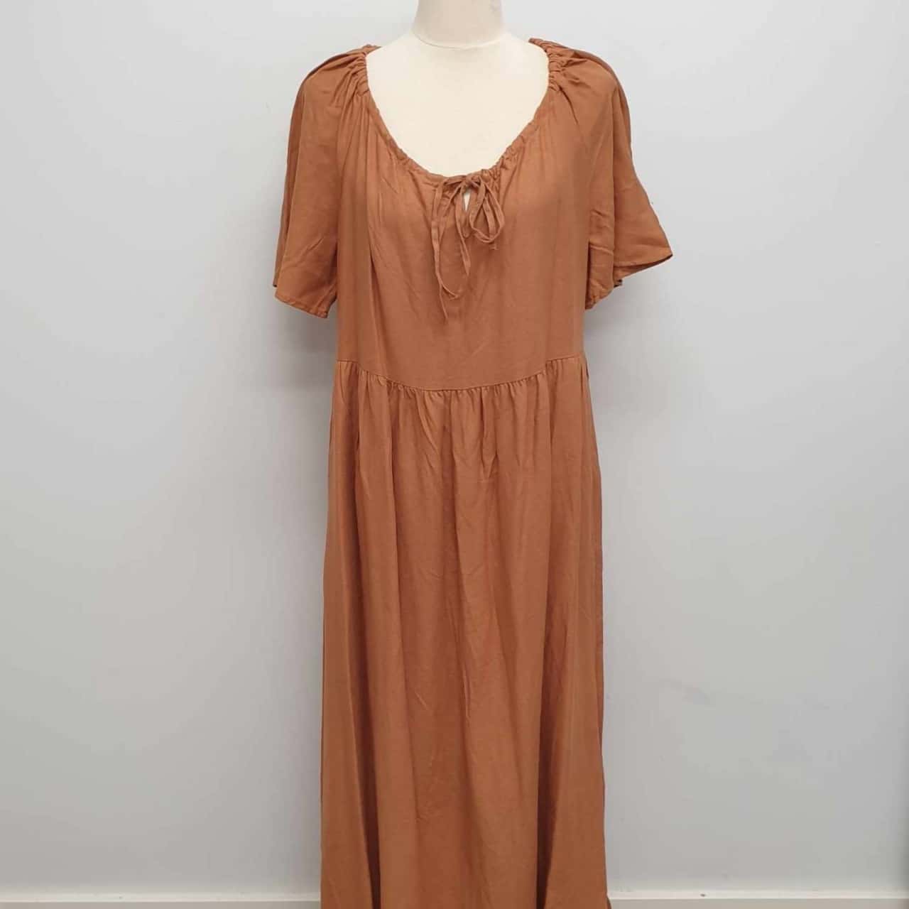 Rockmans Classy Toffee Coloured Gathered Tie Front Neckline Linen Blend ...