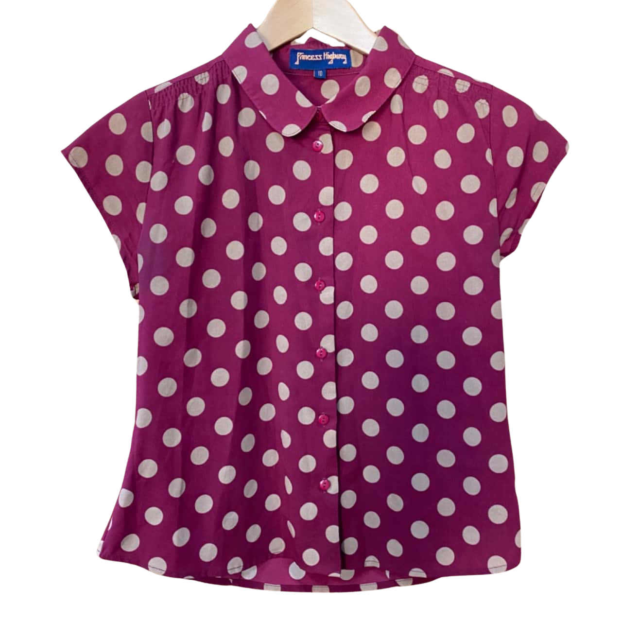 Princess Highway Maroon Beige Polka Dot Short Sleeve Blouse Size 10