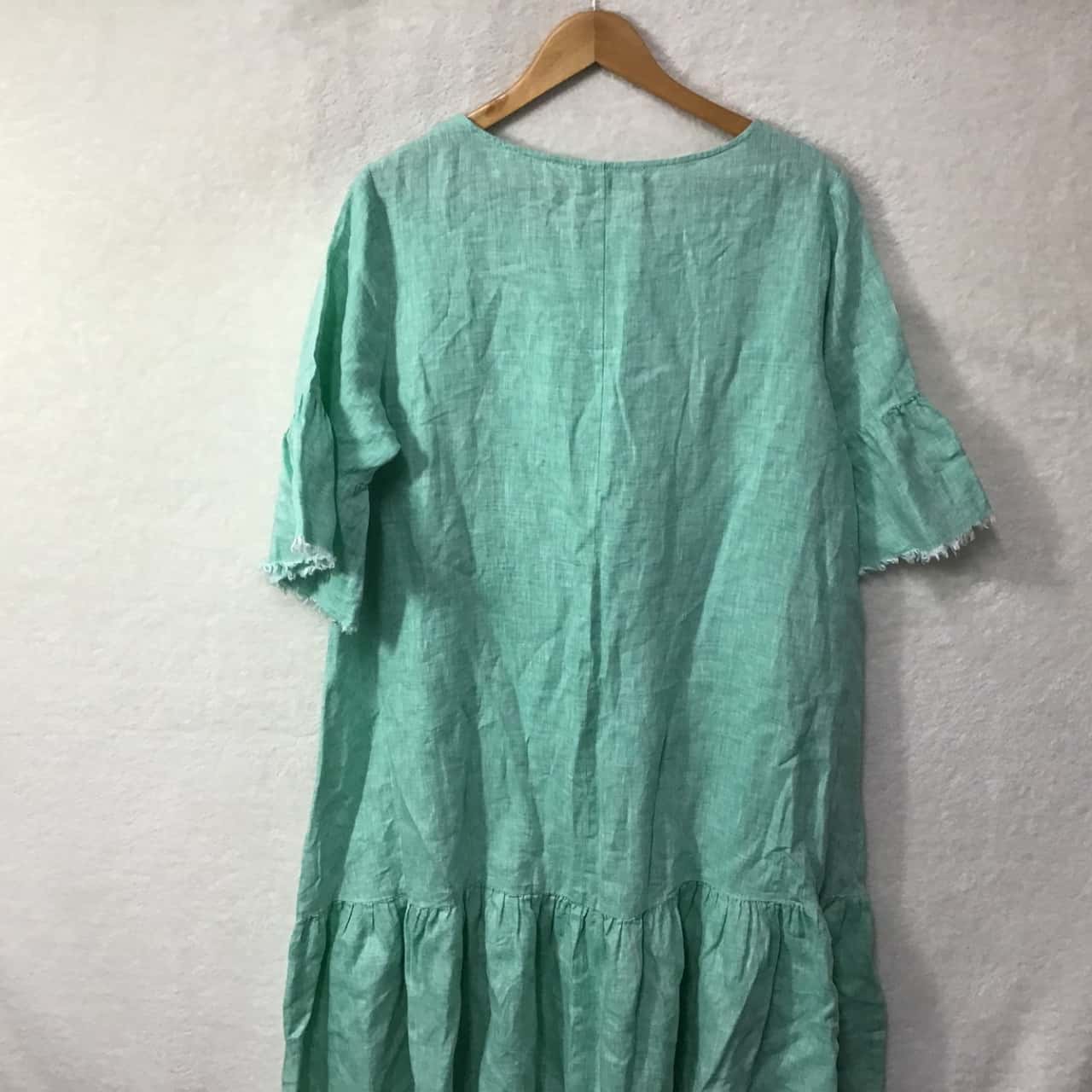 Hammond & Vine Womens Size 12 Green 100% Linen Short Sleeve Midi Dress