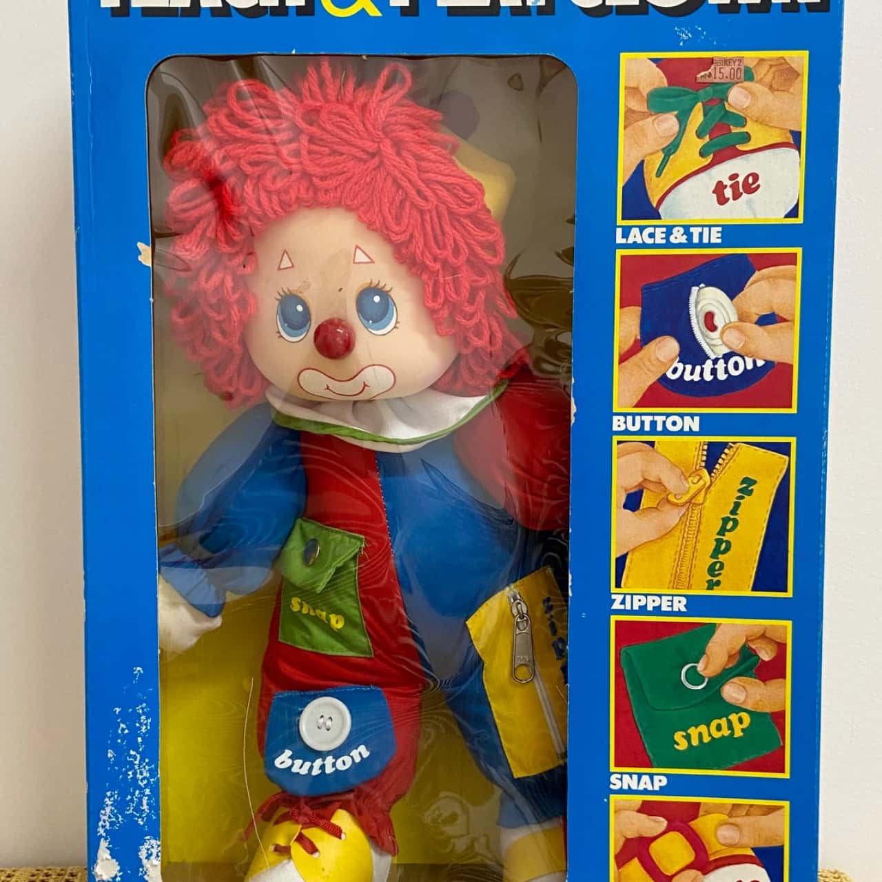 Vintage 80s teach and play clown in original box retro toy educational (s)