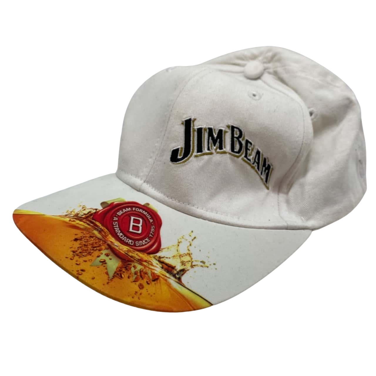 Mens White Jim Beam Flat Brim Cap White Snap Back Hat(s)