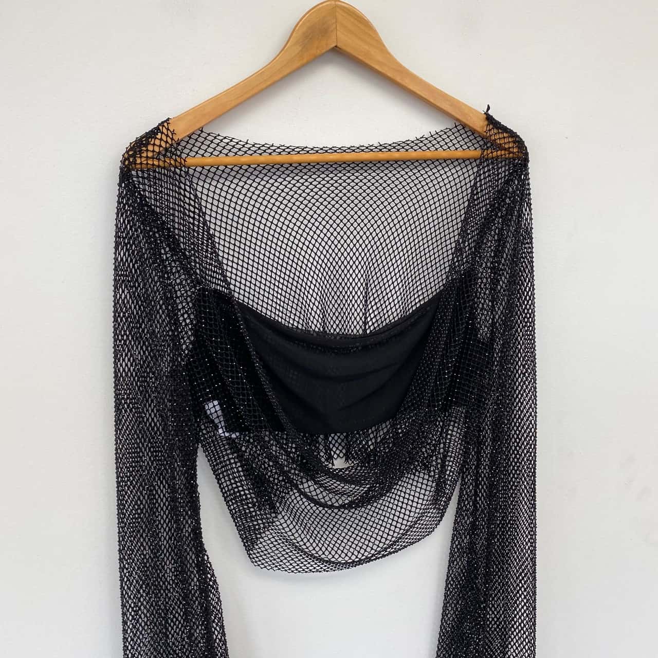 Meshki Black Hilton Diamante Mesh Cowl Top Size XL (s)