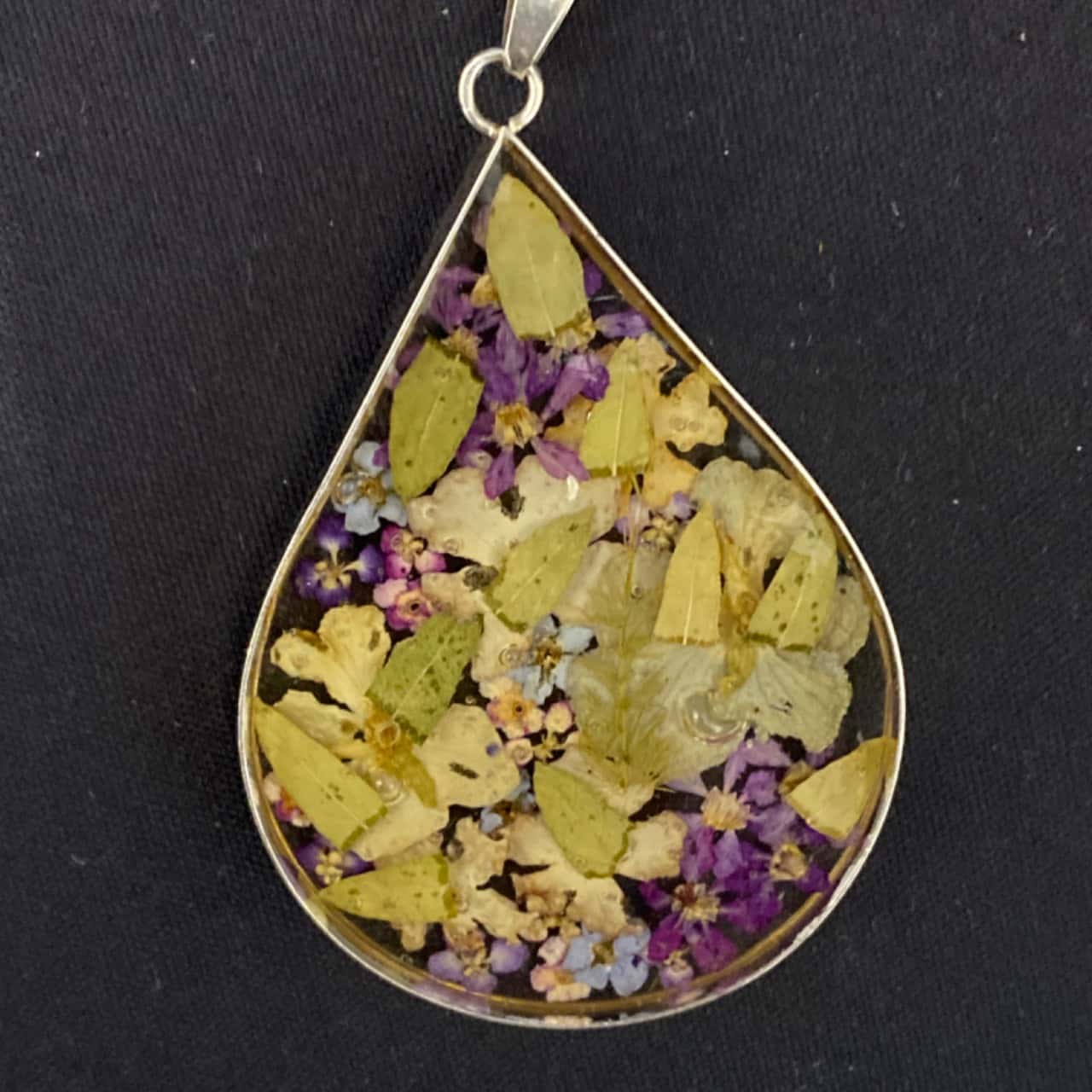 Stamped Silver & Pressed Flowers in Resin Pendant (s)