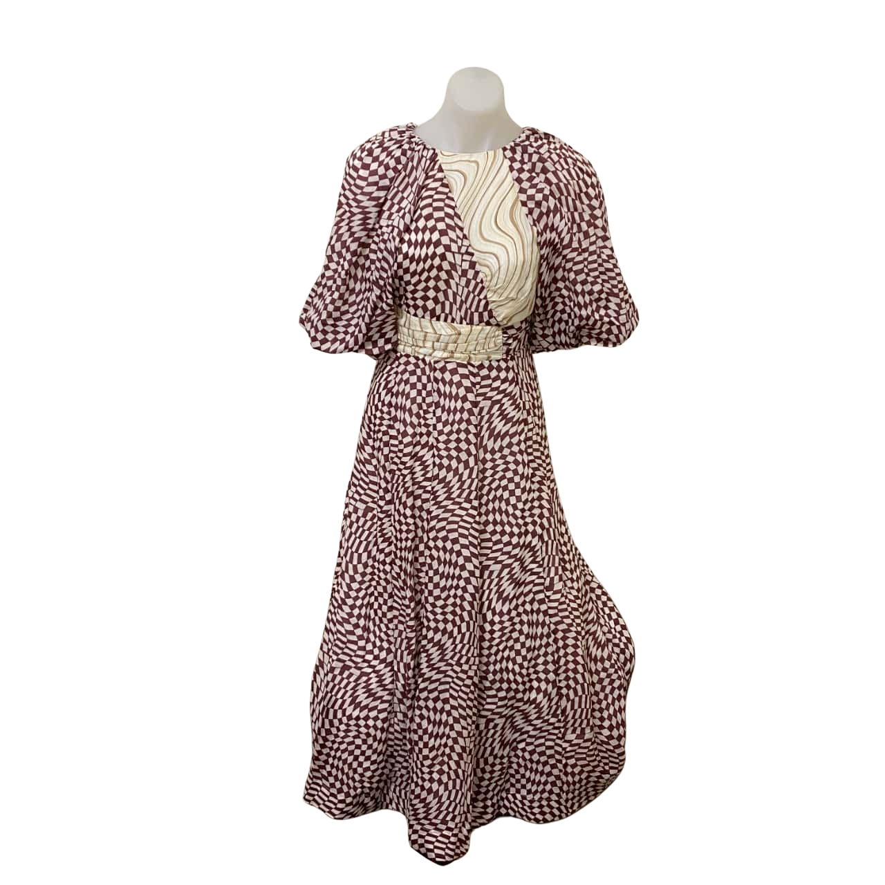 Rachel Gilbert Womens Size 6 Maxi Dress Brown / Checked / Cream BNWT(s)