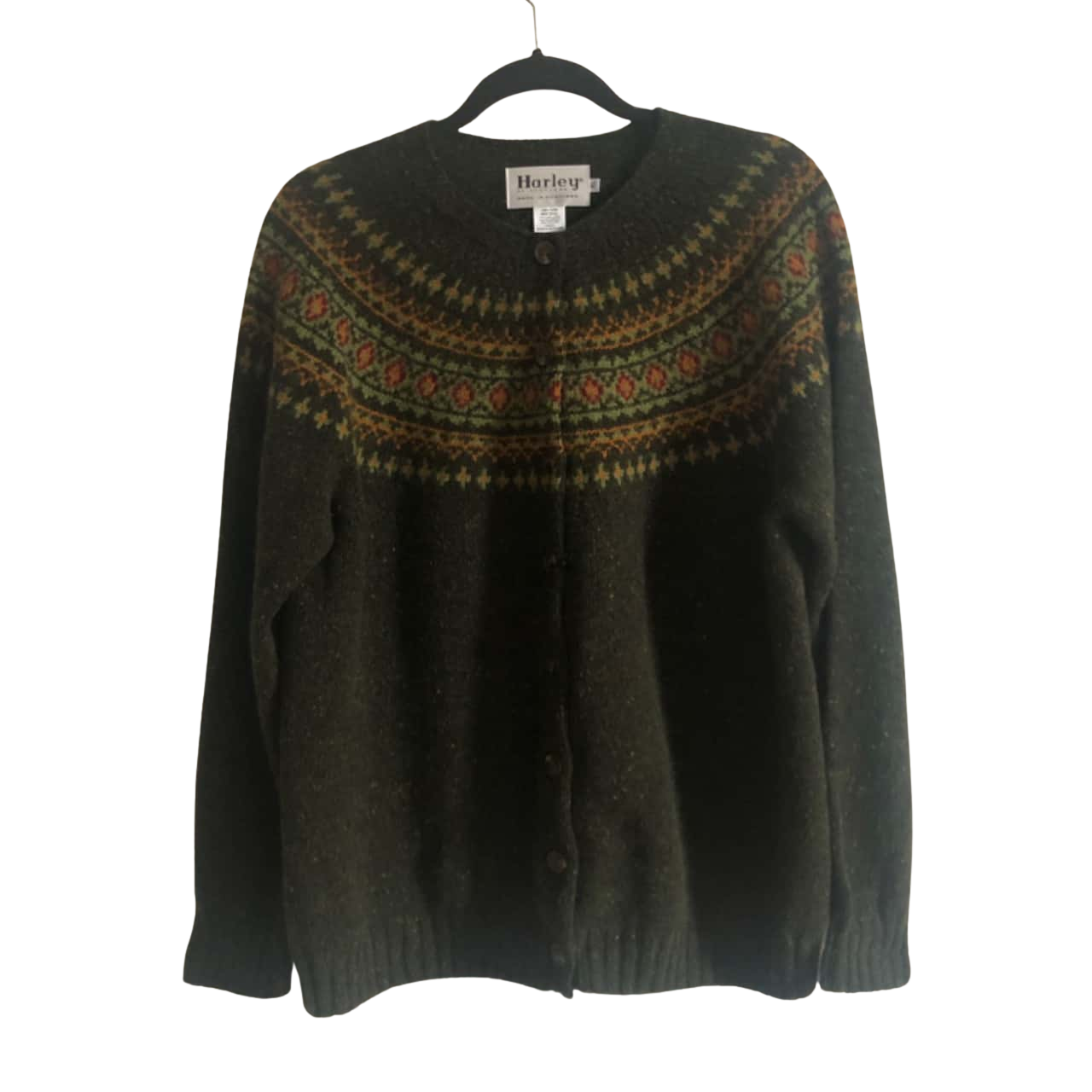 Harley of Scotland Fairisle Yoke Style Cardigan Size XL(s)