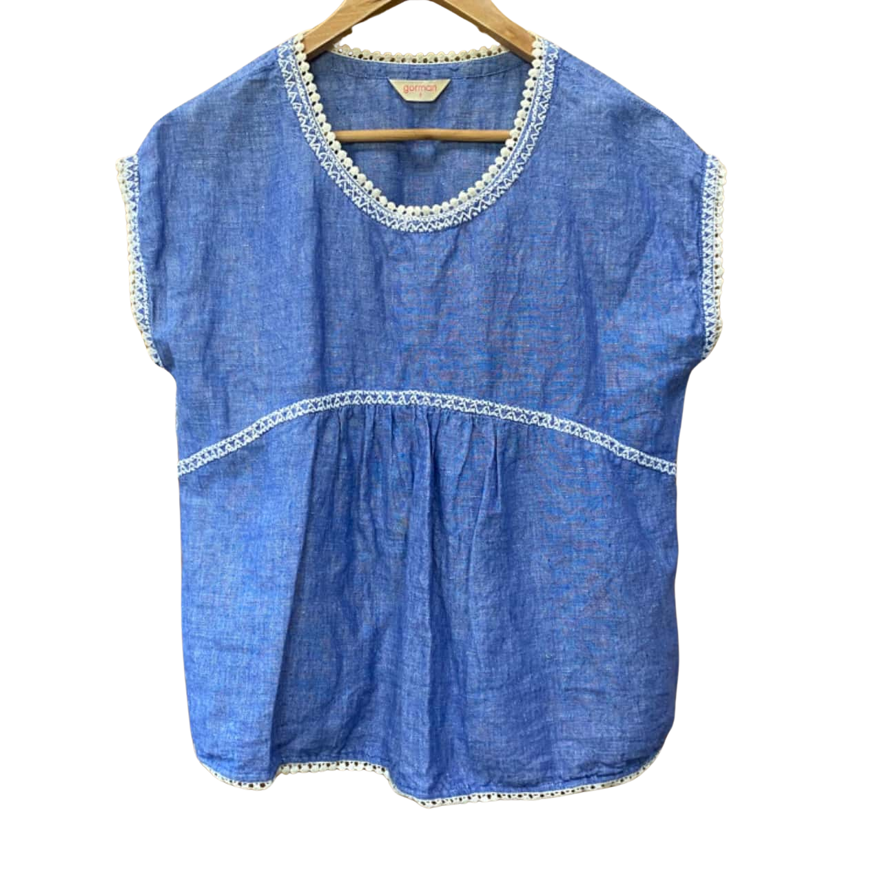 Gorman Blue/White Linen-Blend Sleeveless Top Size 8(s)