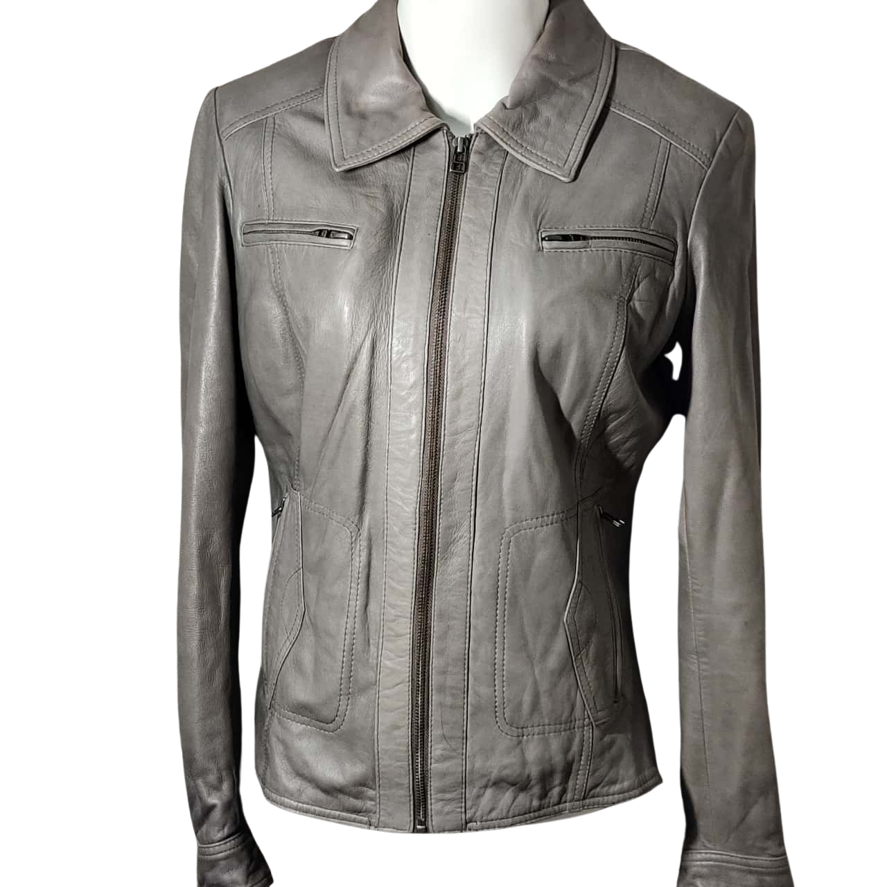Danier Grey Leather Jacket Size 14-16(s)