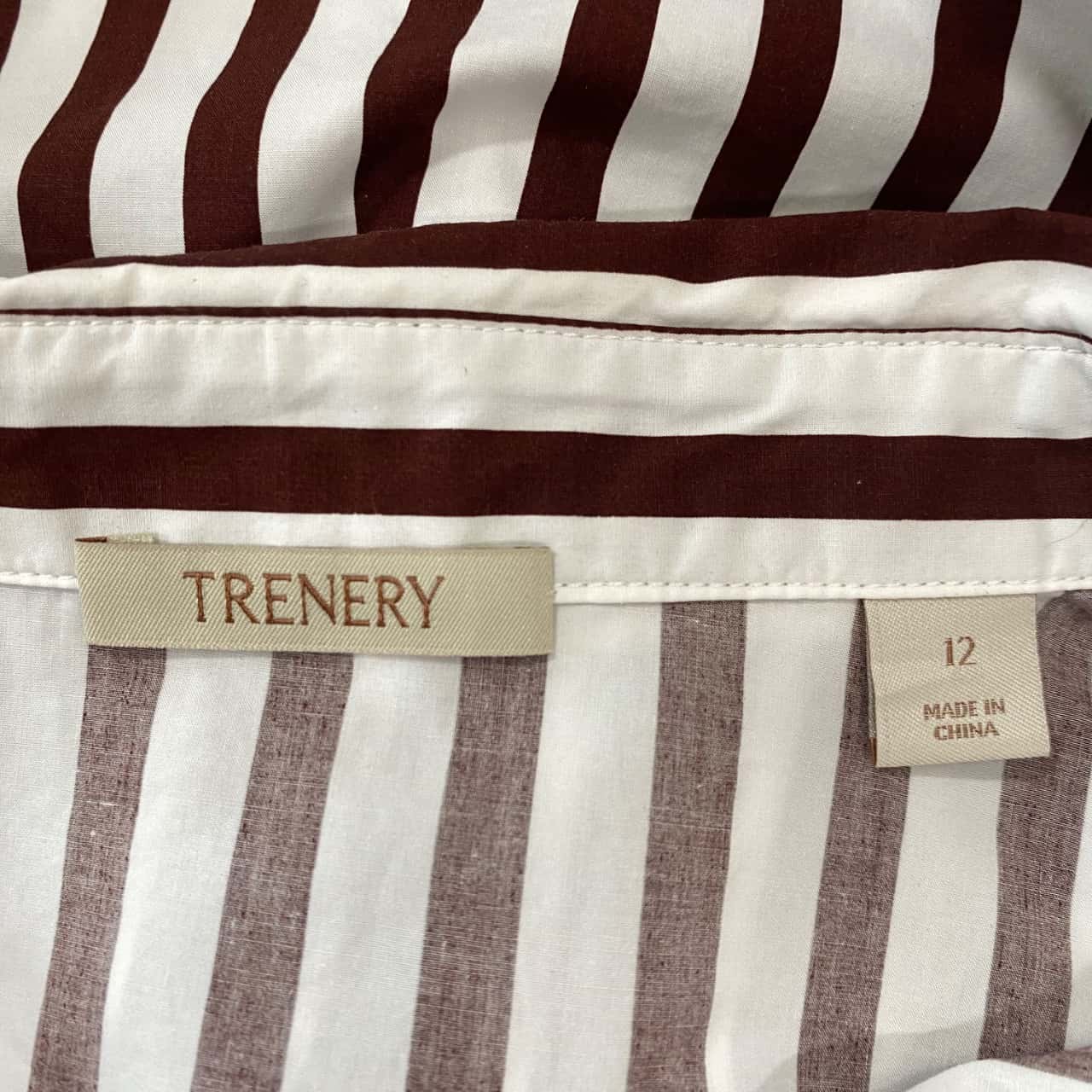 Trenery Brown/White Striped Shirt Size 12