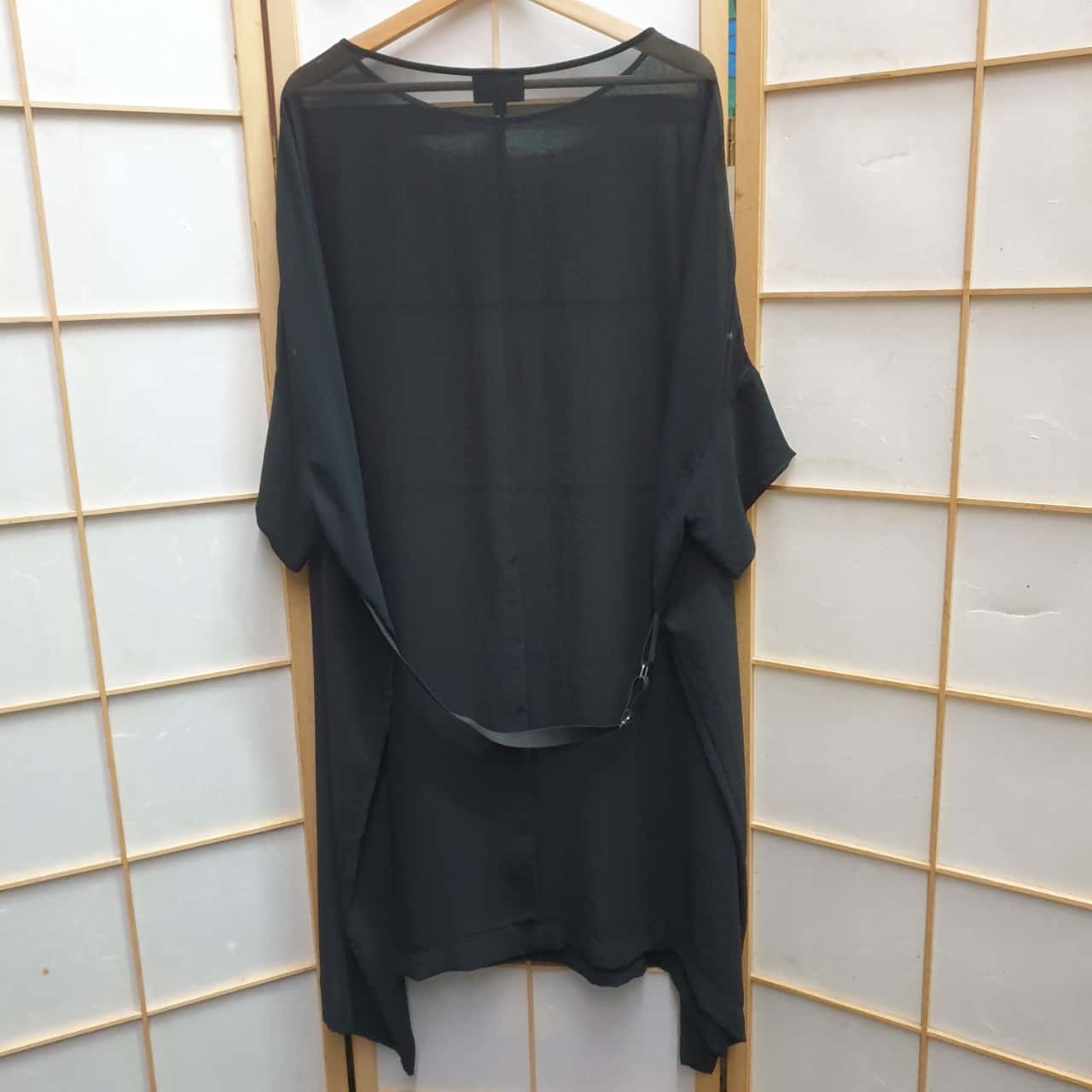 NICOLA WAITE Size L Black Sheer Long Line Layering Tunic Top