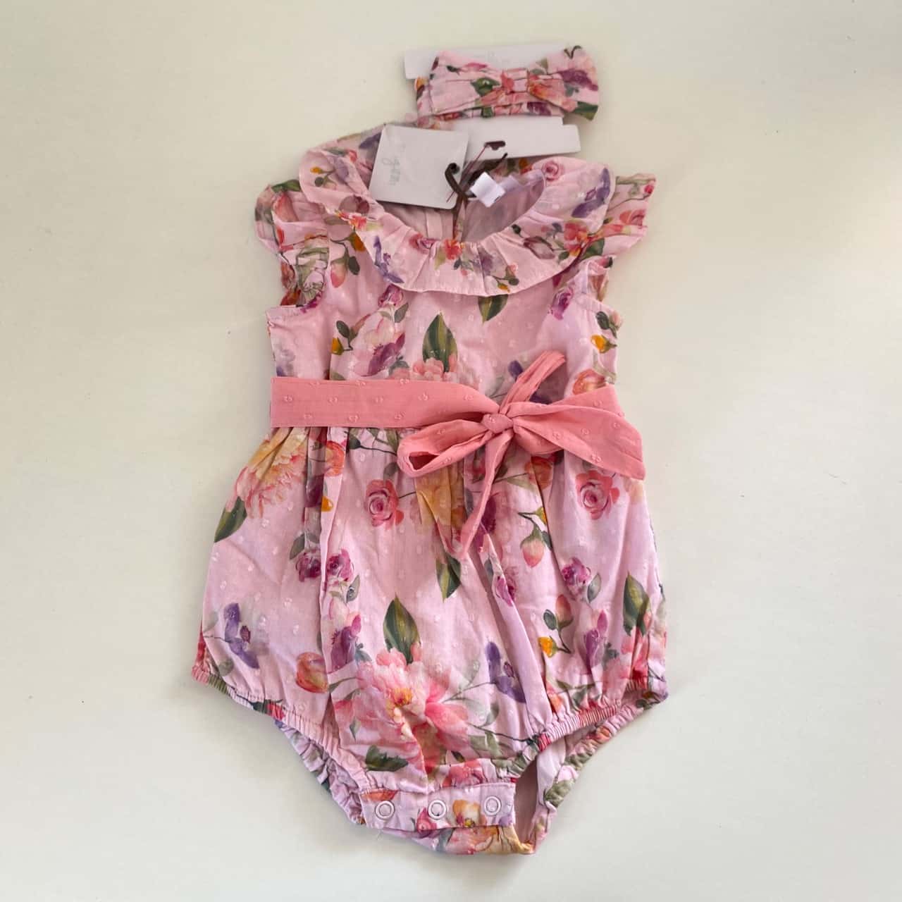 Origami Kids Pink Floral Onesie And Headband Size New Born(s)