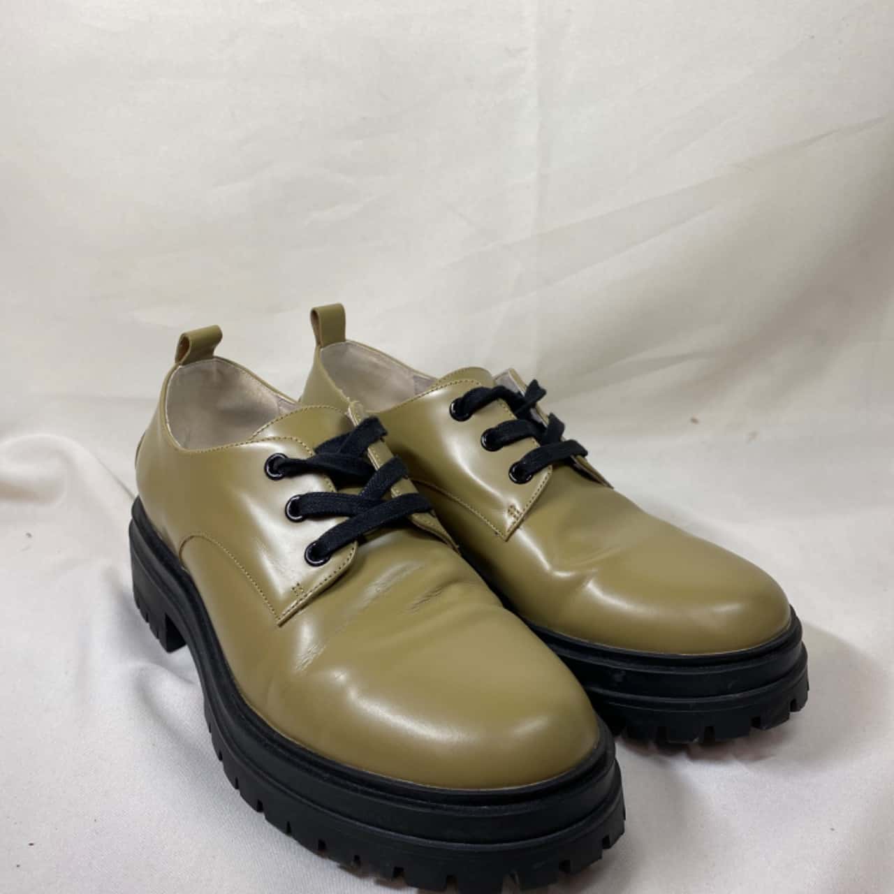 RASICAL YES R.YES Khaki Green Slip on Lace up brogues short leather ...