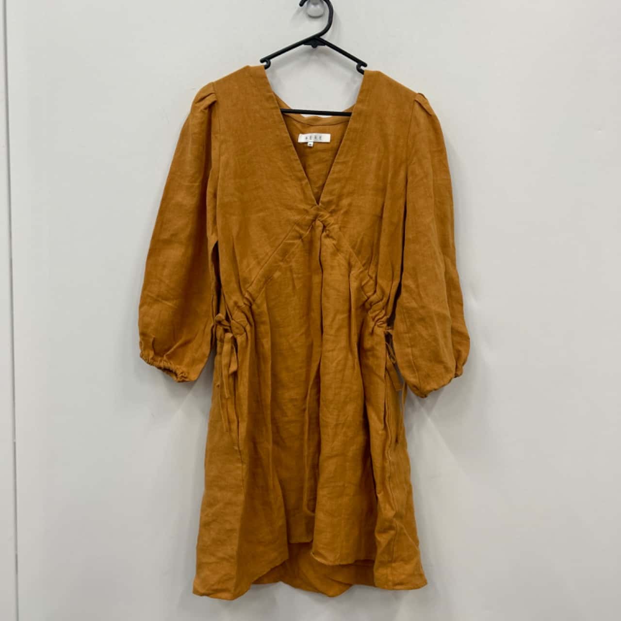 AERE Linen Mini Dress With Tie Sides - Size 10 (s)