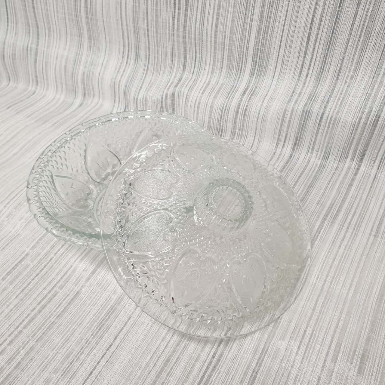Vintage Pasari Clear Pressed Glass Heart And Roses Patterned Candy Bon Bon Dish With Lid Rrp