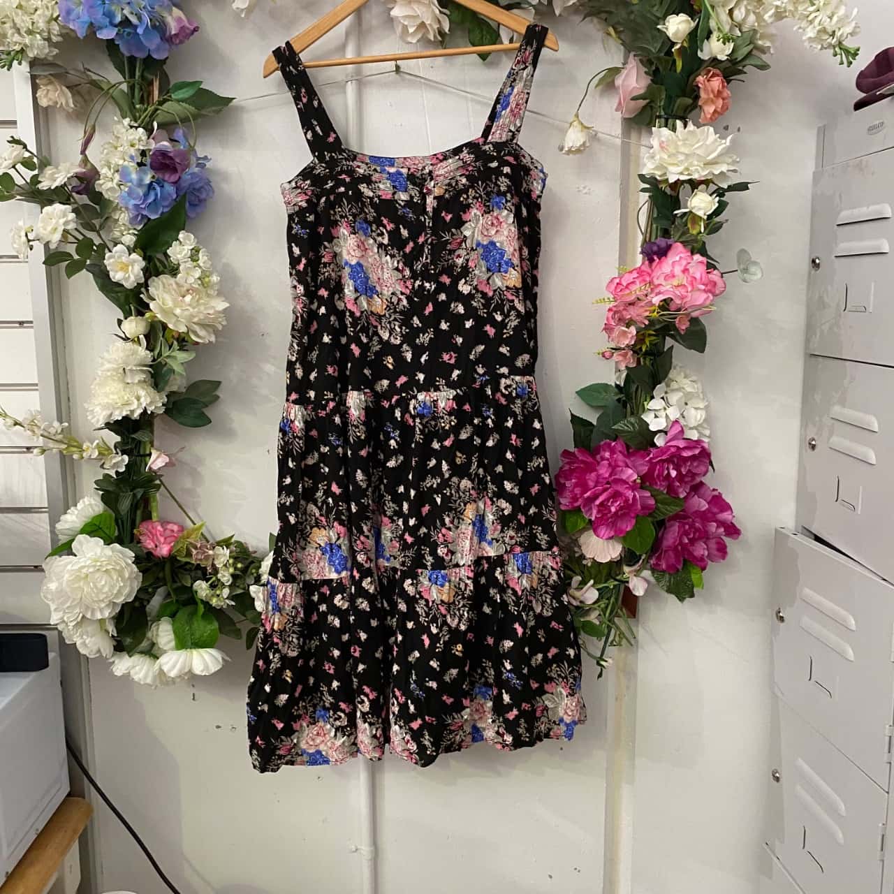 Auguste The Label Womens Size 10 Floral Midi Dress Black / Floral