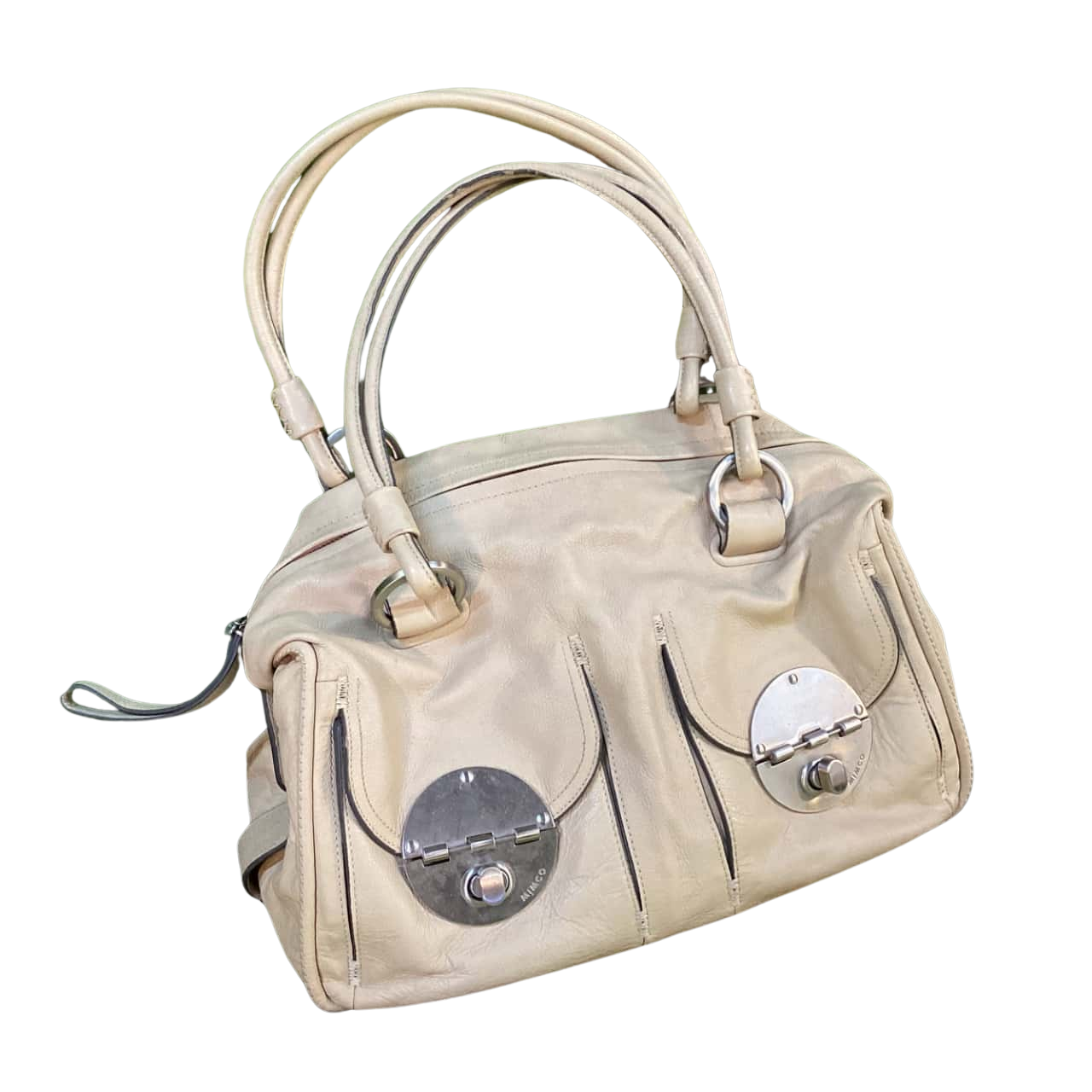 Mimco Womens Leather Handbag Beige