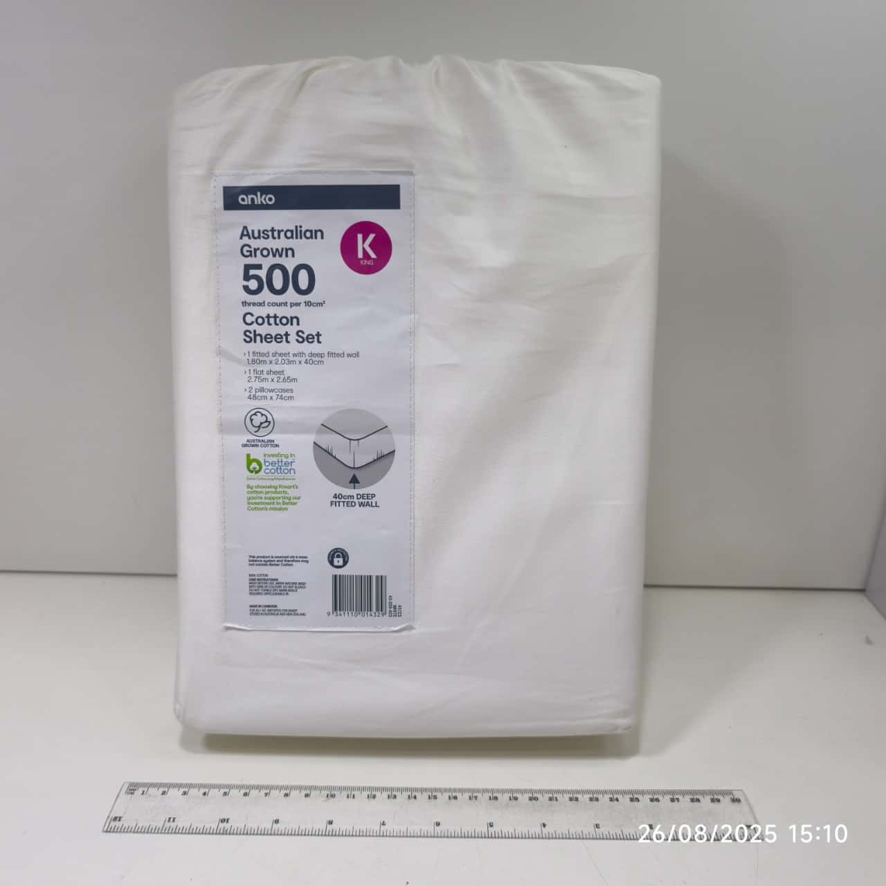 Kmart King Size 500 Thread Count Aussie Cotton Sheet Set As New (s)