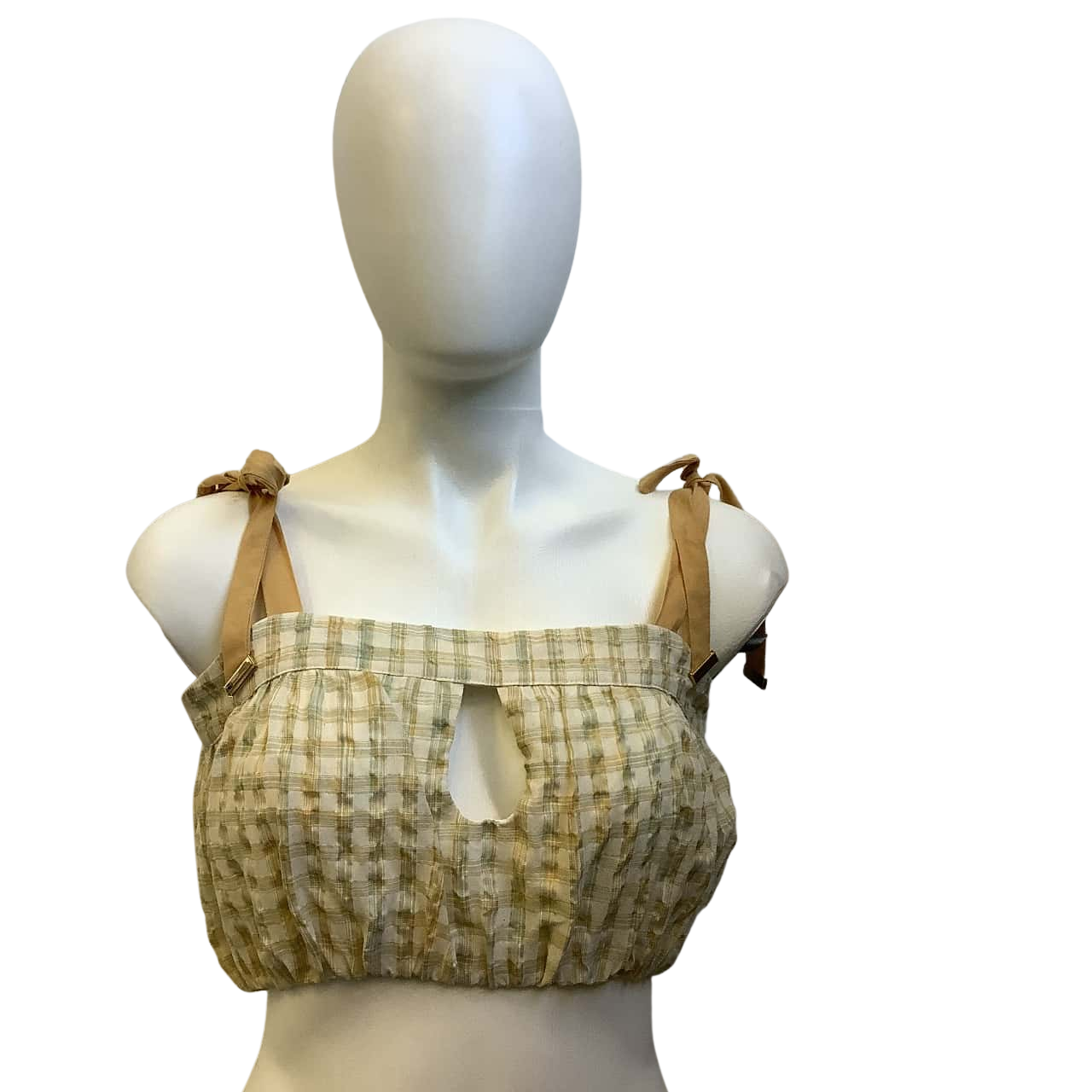 Mon Renn Womens Size S Lucille Checked Crop Top Marigold / Teal Colour(s)