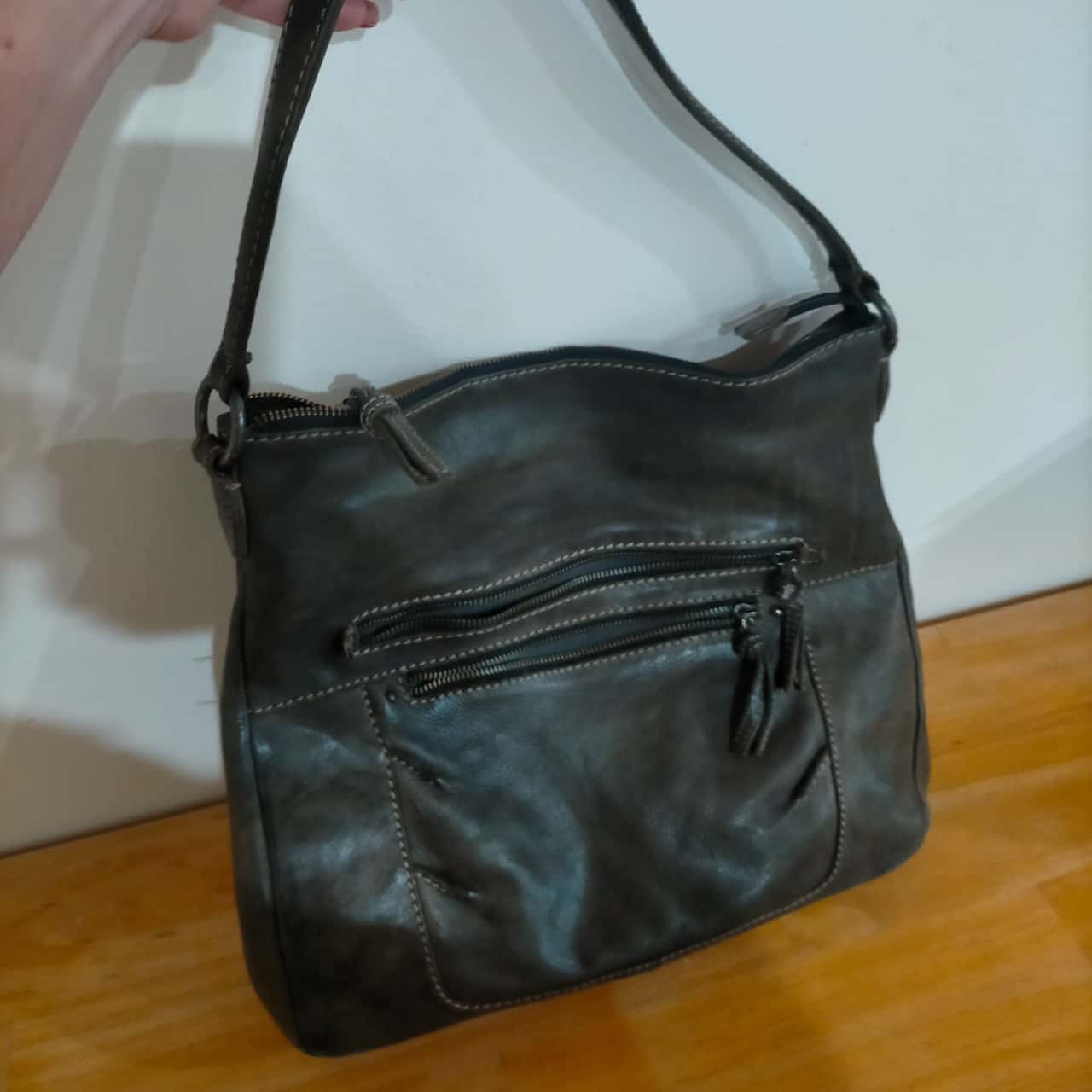 Colorado Dark Green/ Grey Leather Handbag GUC