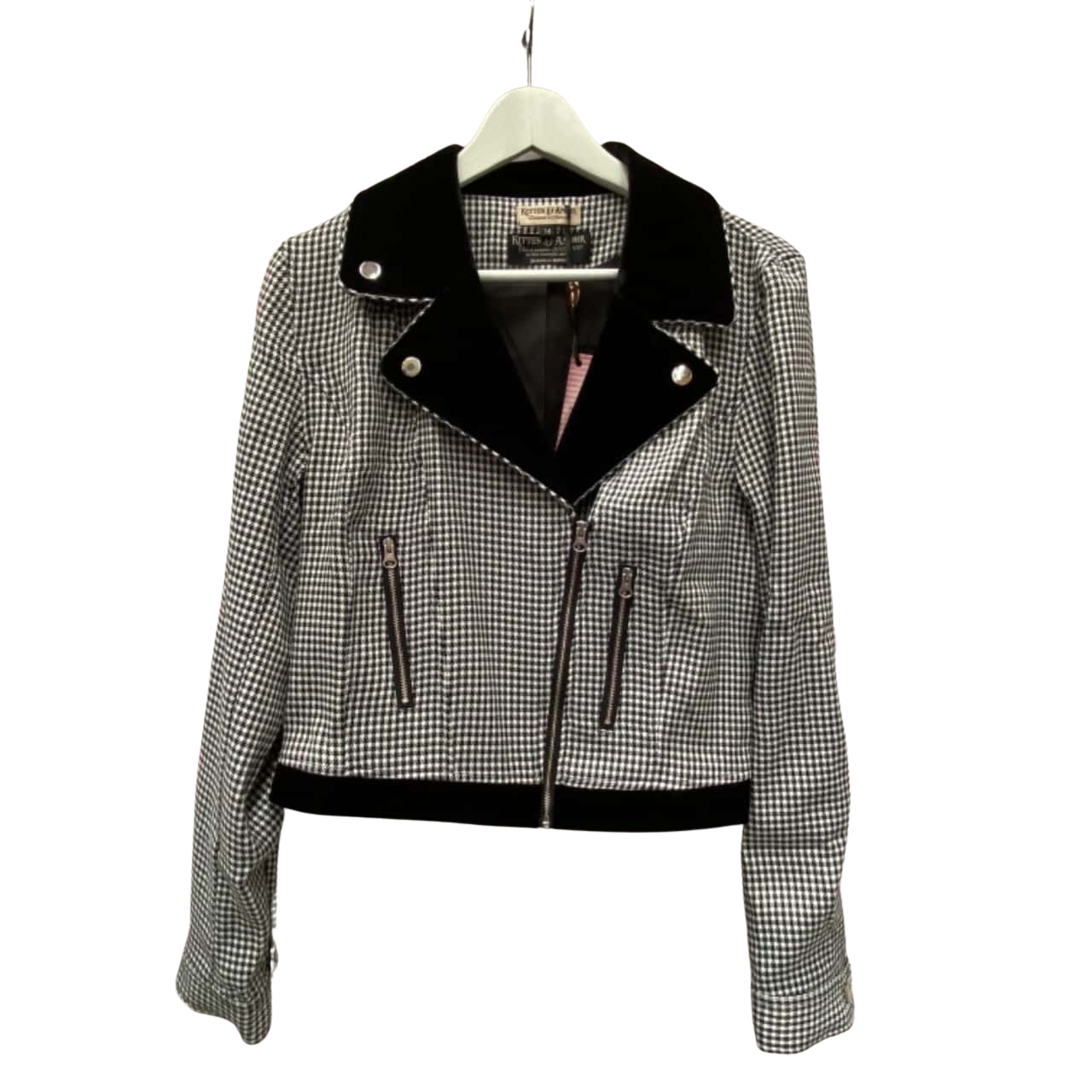 BNWT Womens Size 14 KITTEN D'AMOUR Cropped Houndstooth Bomber Biker Jacket Rockabilly - RRP $269(s)