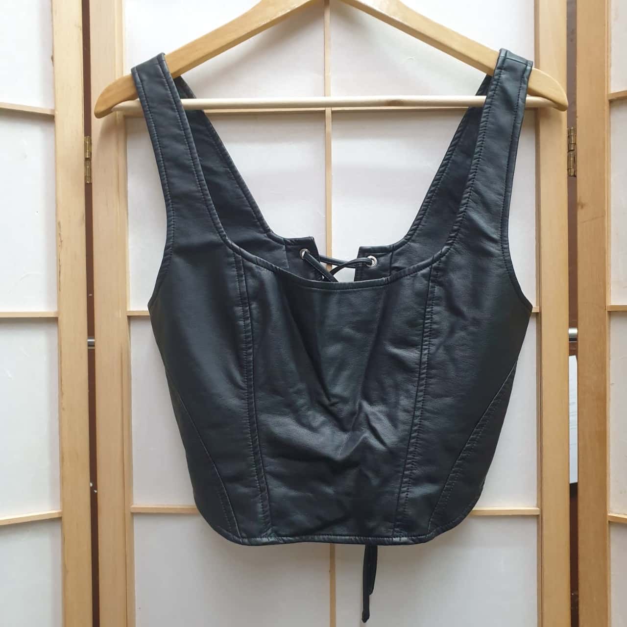 New With Tags GLASSONS Size 10 Faux Leather Sleeveless Back Lace Up Top(s)