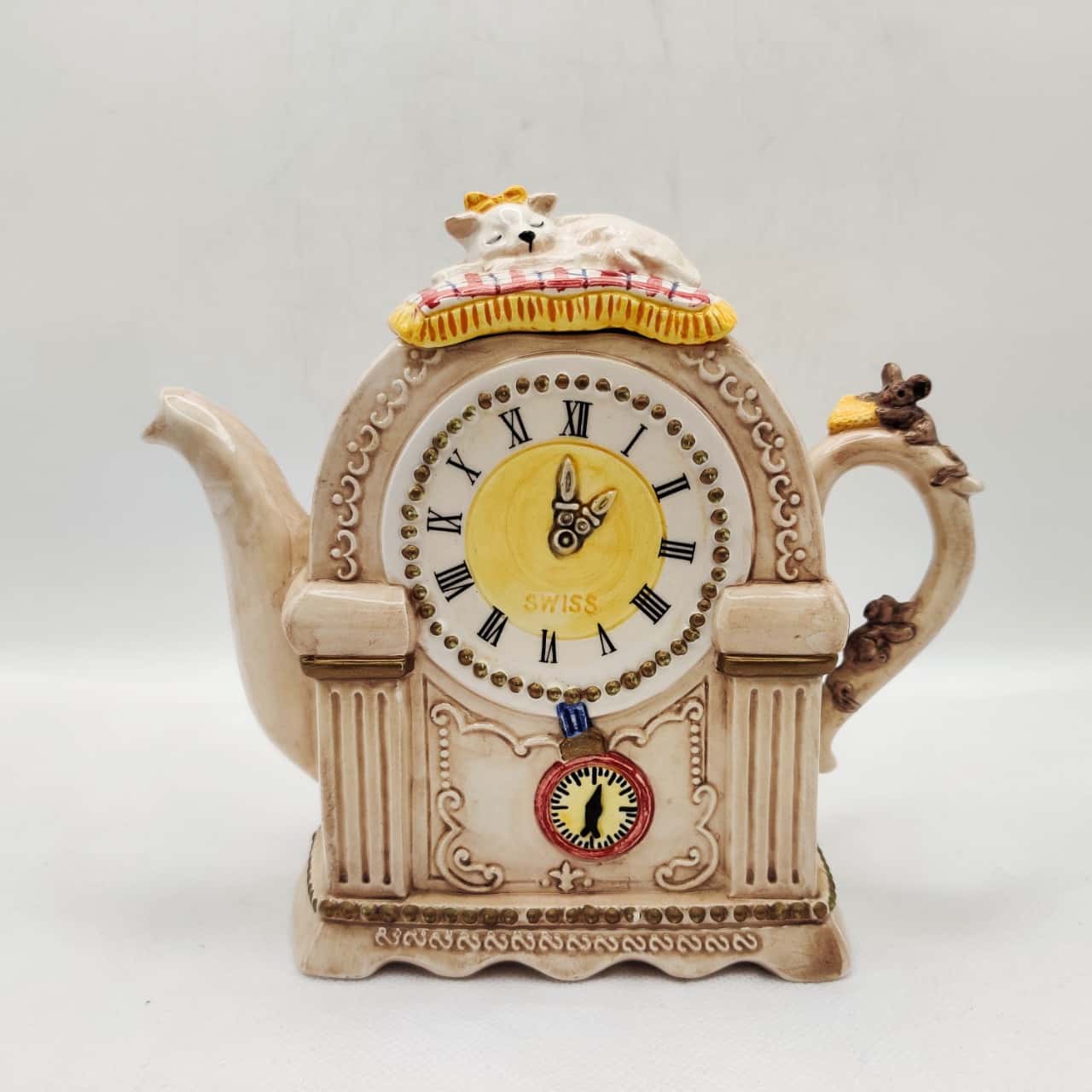Time For Tea Novelty Teapot Cat & Mouse Swiss Cheese/Clock Design(s)