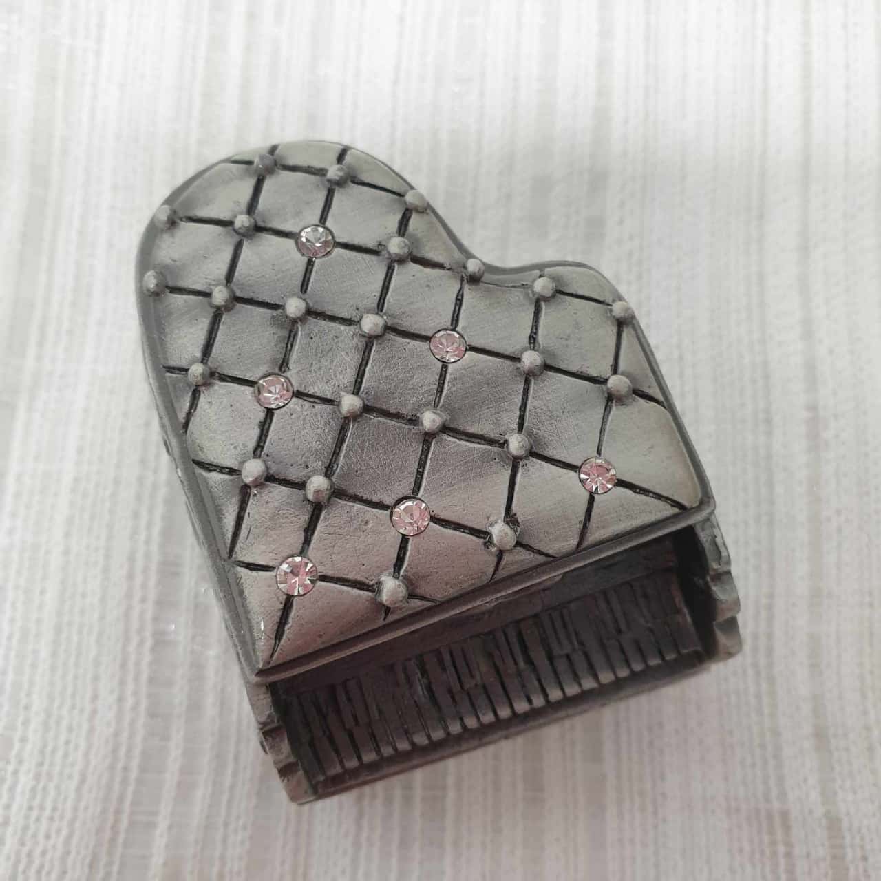 Super Cute Pewter Tone Piano Style Trinket Box With Padded Look /Lid ...