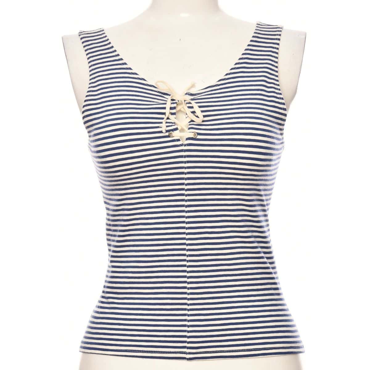 Hollister Teen Girl's Size L Singlet Navy Blue & White Striped(s)
