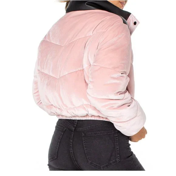CELEBRITY PINK Size XL Pink Subtle Shimmer Velvet Crop Puffer Jacket