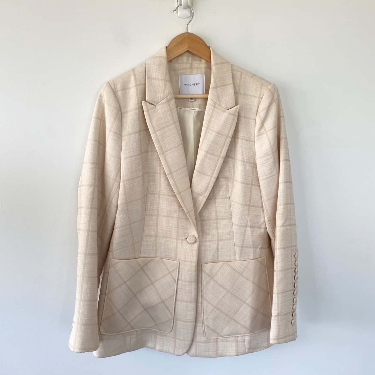 Witchery Light Pink Beige Checked Blazer Size 14 (s)