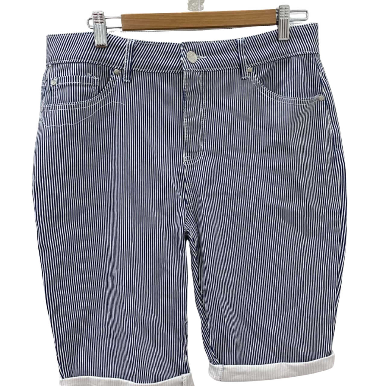 Rockmans Womens Size 12 Shorts Blue / Striped / White (s)