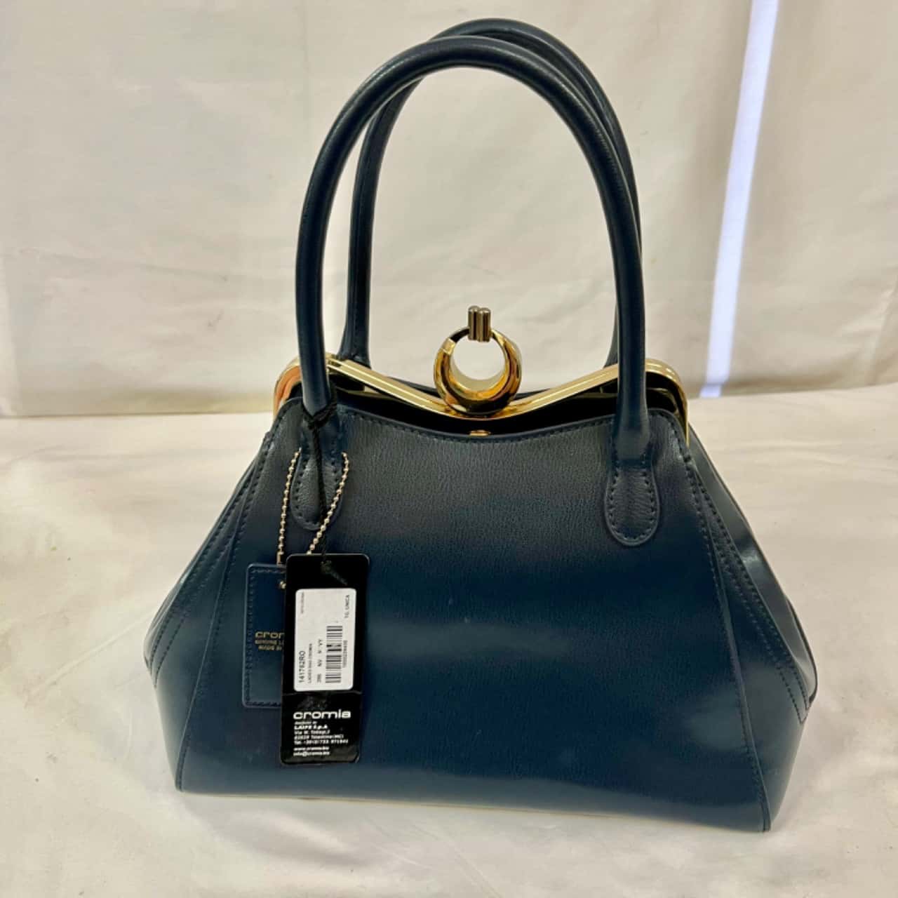 Cromia Made in Italy Navy blue leather bag w/ gold hardware BNWT
