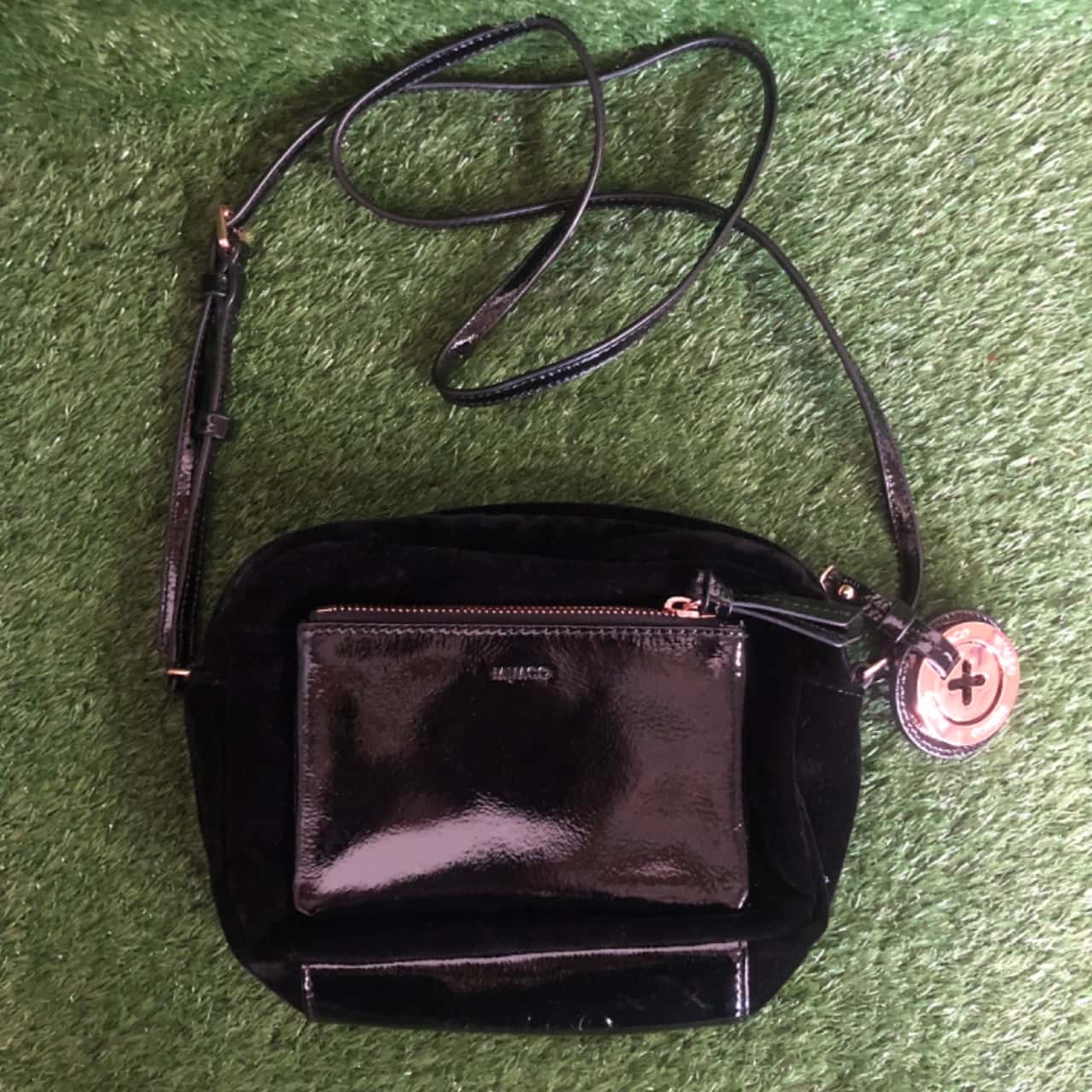 Mimco Black Handbag With Shiny Pocket Accents (s)