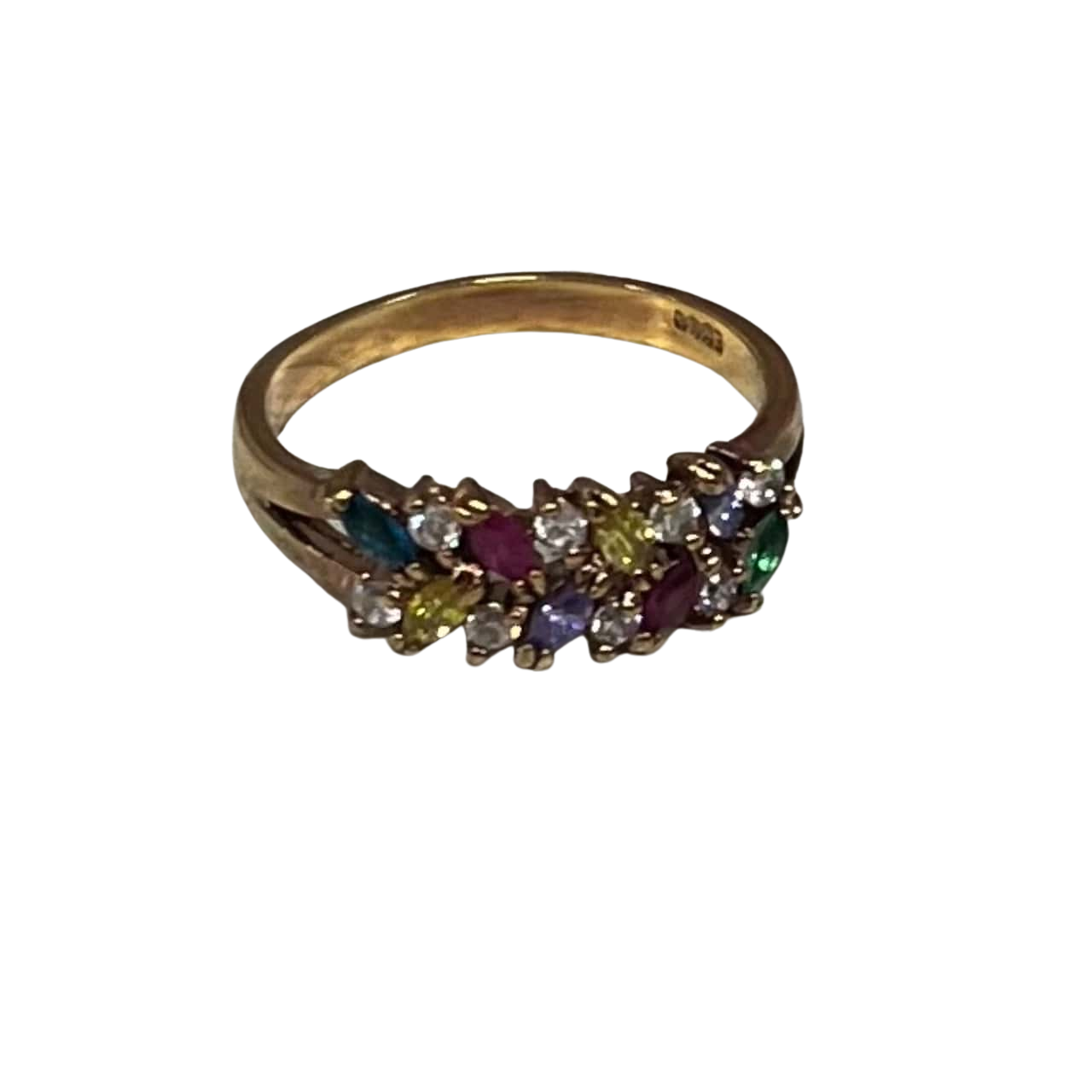 Gorgeous gold coloured ring with beautiful stones(s)