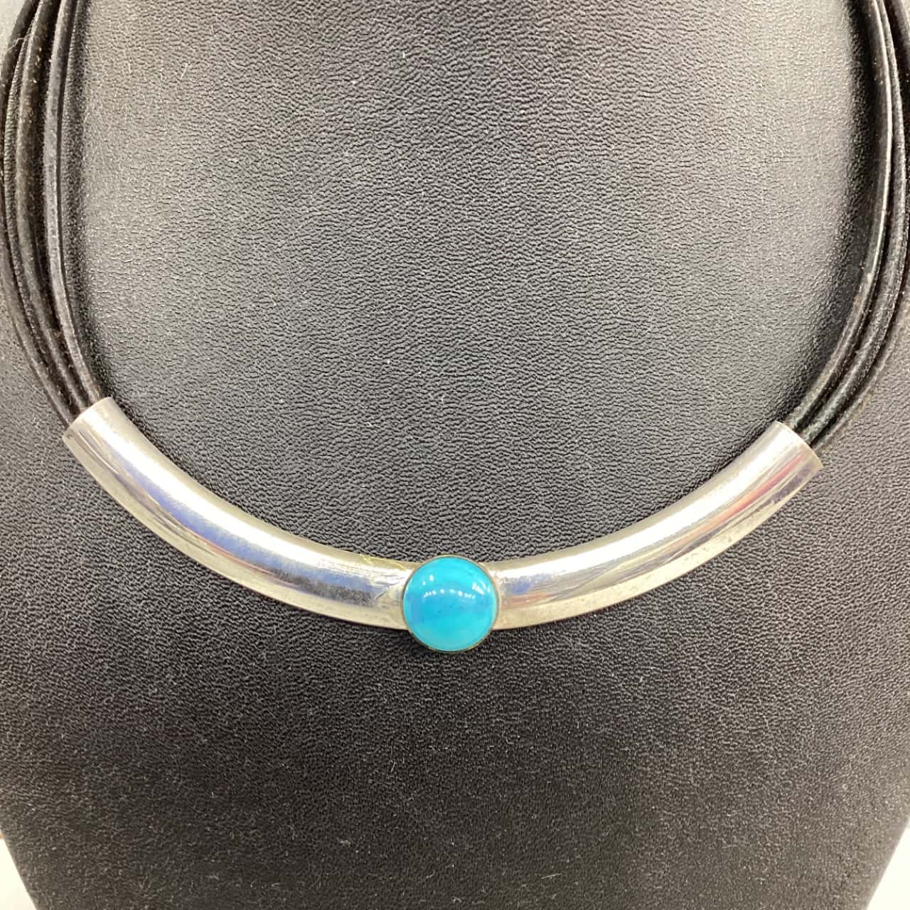 Womens Vintage Boho Necklace Silver Silver on Leather with Blue Stone ...