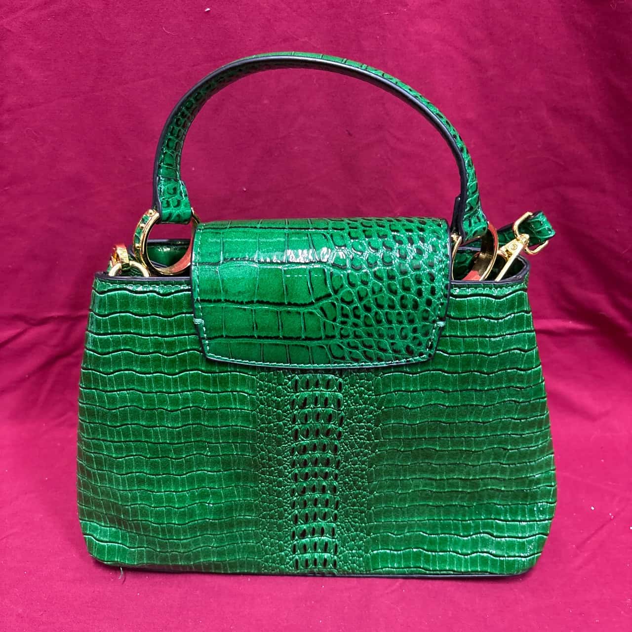 Women's Crocodile Embossed Cross Body Bag / Handbag Green