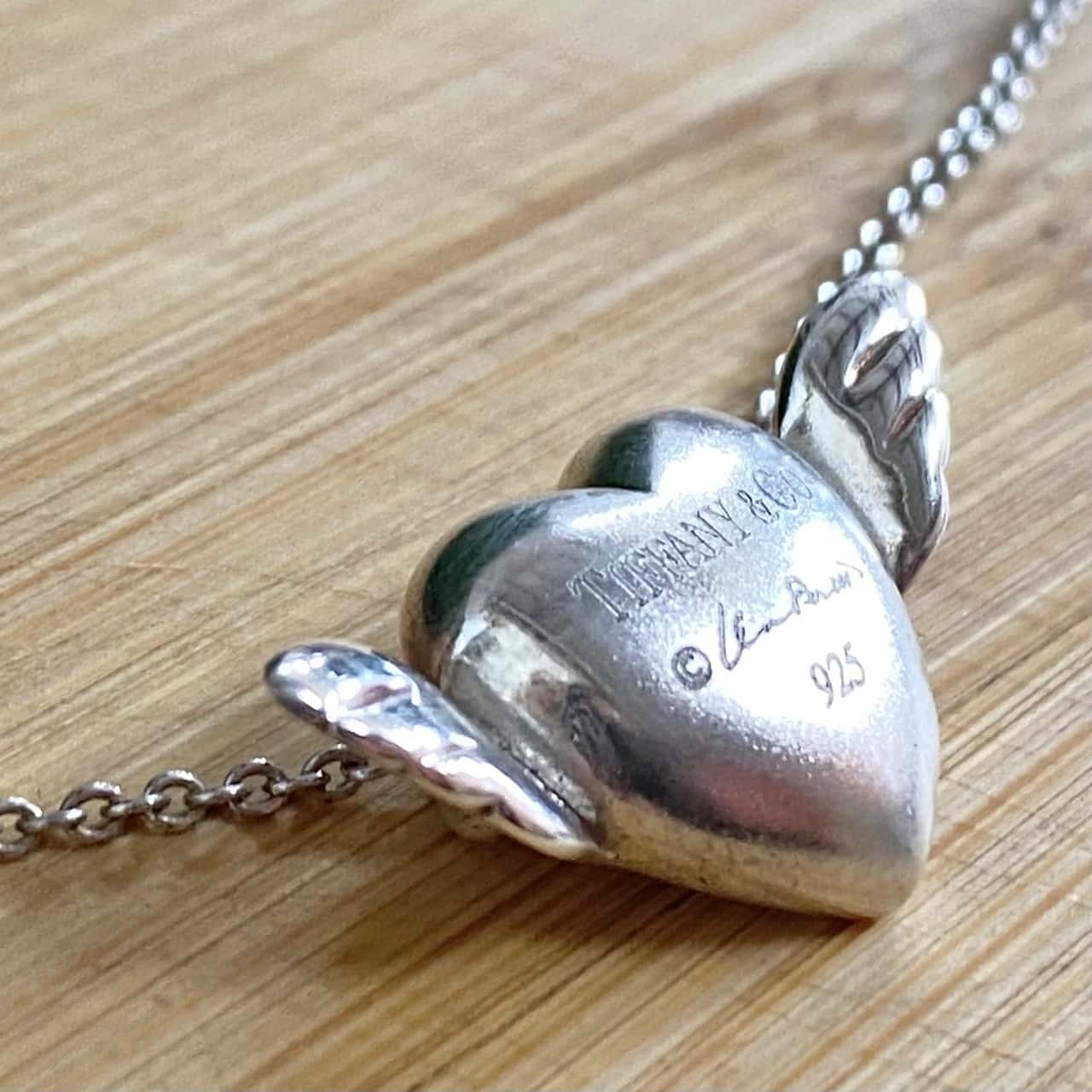 Sterling Silver Tiffany-Style Winged Heart Necklace (Stamped 925)