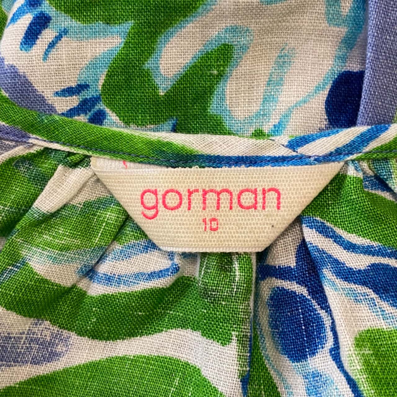 Gorman Green/Blue Print Linen Dress Size 10(s)