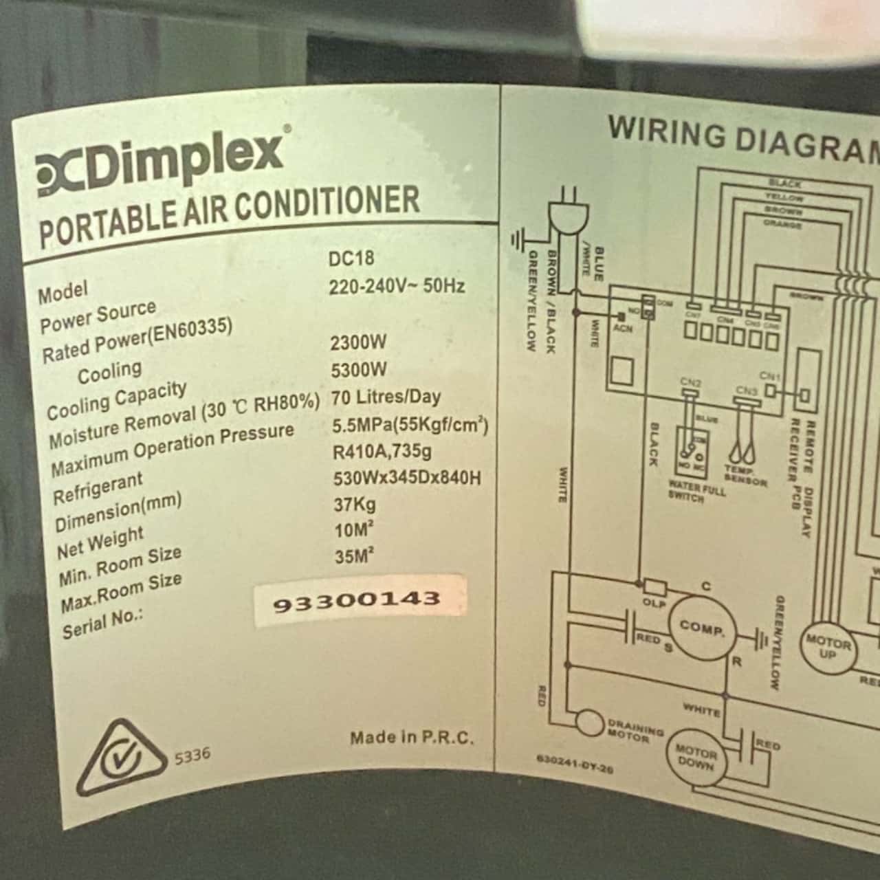 DIMPLEX PORTABLE AIR CONDITIONER Model DCP16C - Click and Collect from ...