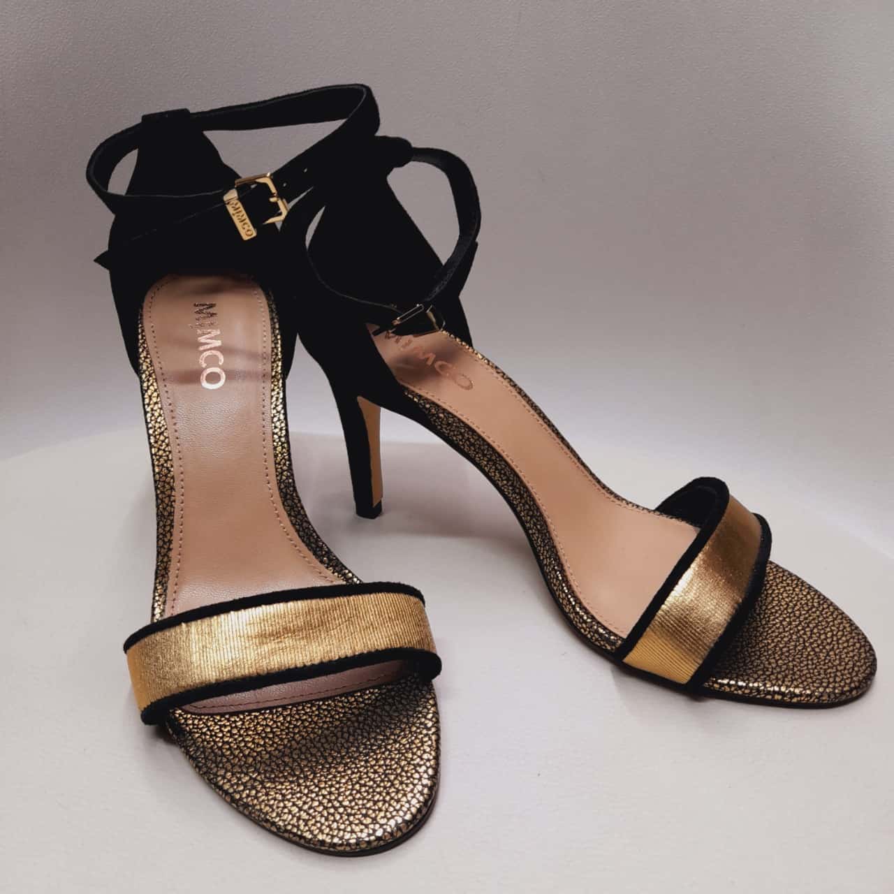Mimco Womens Size 36 Leather Stiletto Heel Sandals Black / Gold