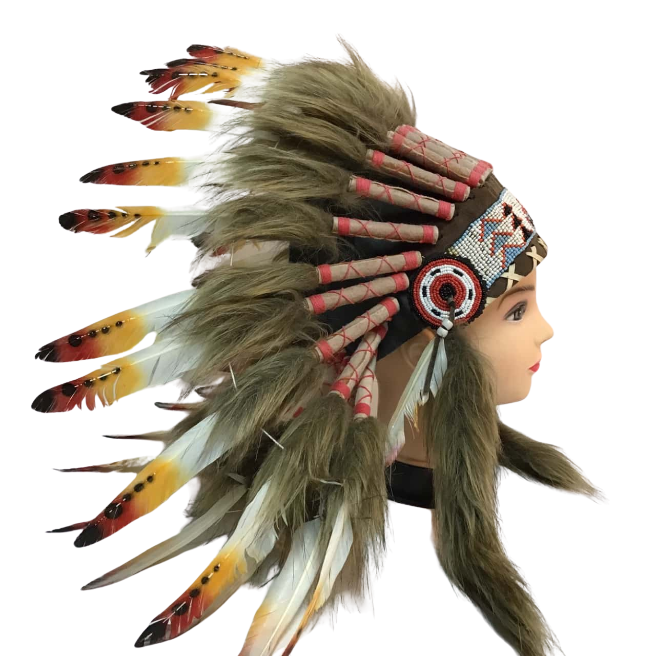 Orange Feathered Headress with Beadwork(s)