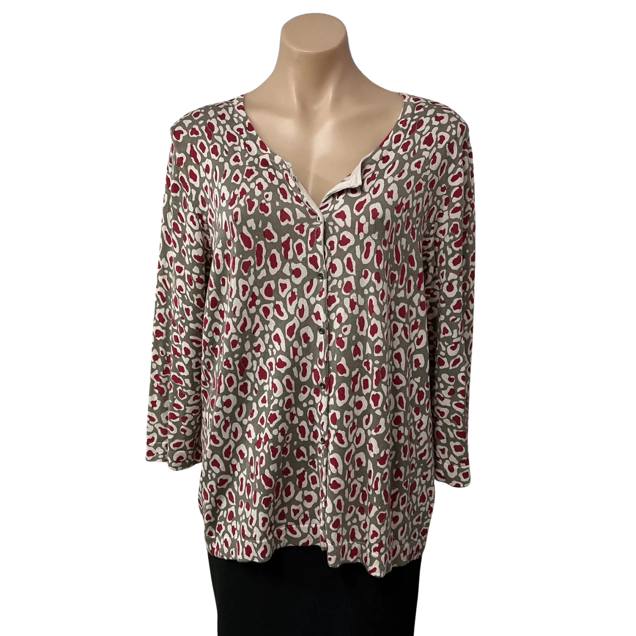 Sportscraft Womens Size XL Greyish Olive / White / Red Pattern Button ...
