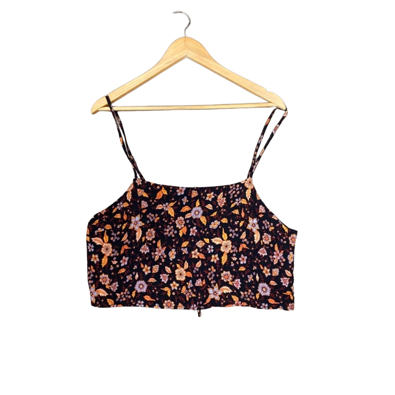 Ghanda Black Floral Back Wrapped Crop Top Size 14(s)