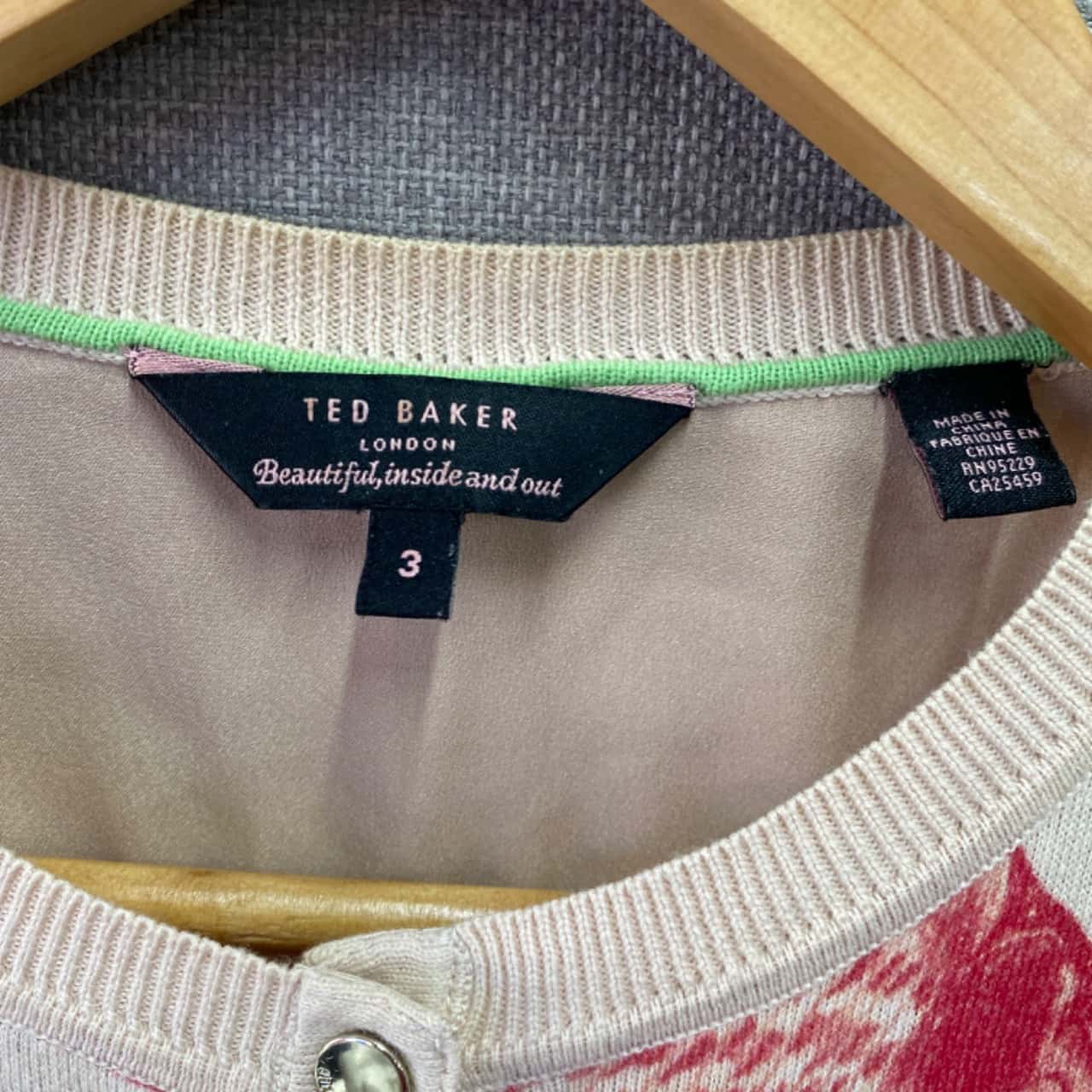 Ted Baker Womens Size 3 Cardigans Bird Pattern / Pink (s)