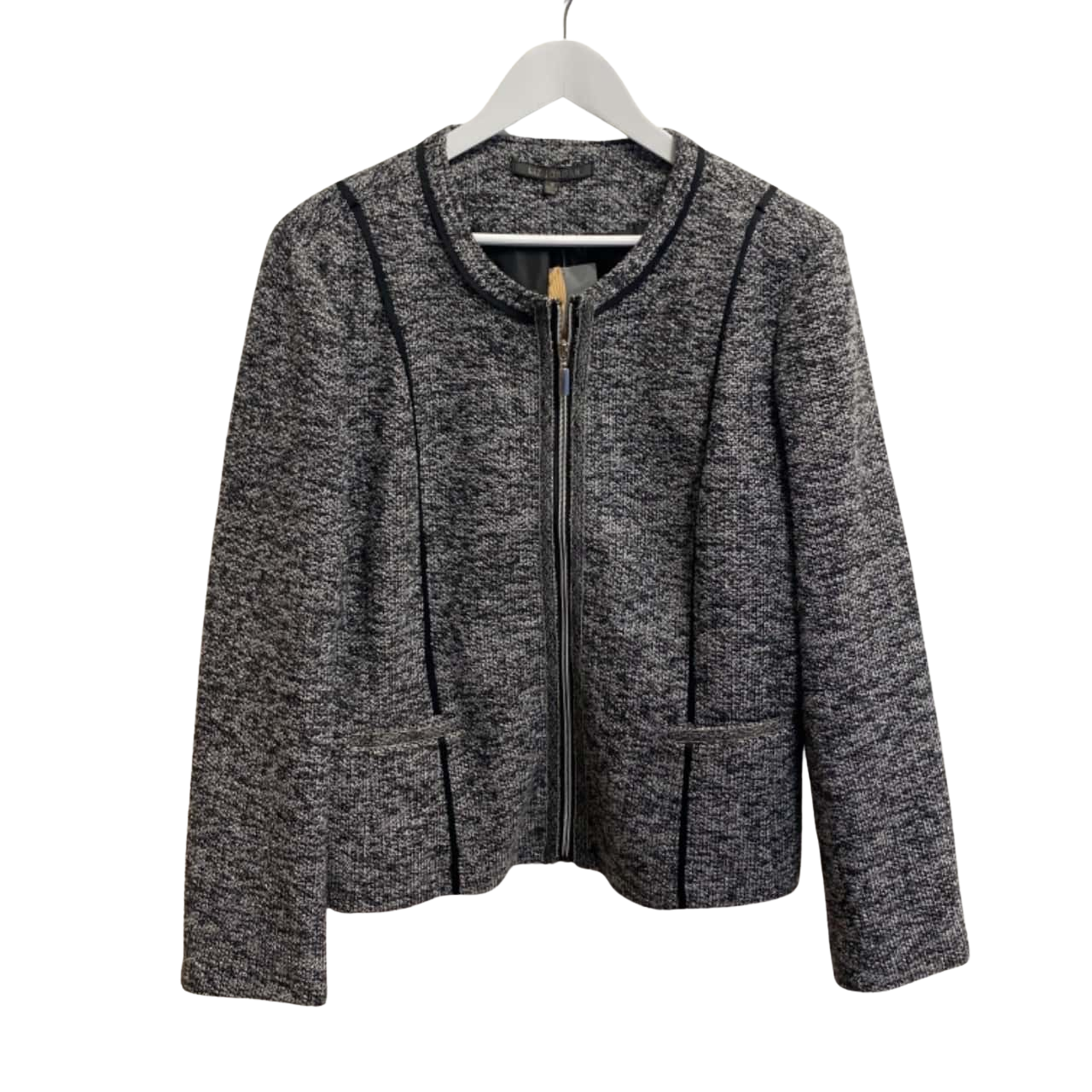 Liz Jordan Size 18 Textured Piping Detail Zip Jacket Black / Grey