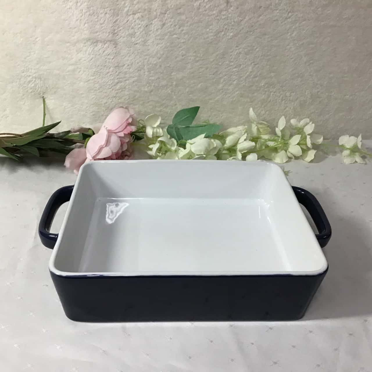 Baccarat Oven Max White / Dark Blue Stoneware Baking Dish with Handles