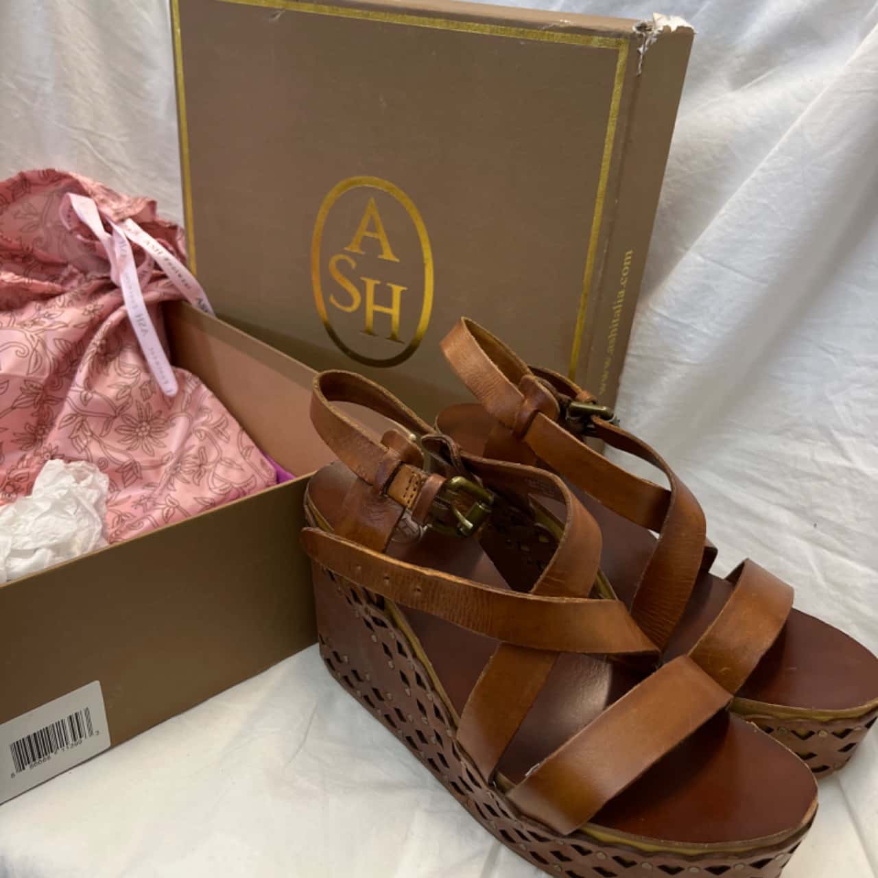 Ash label. Leather/ Timber Wedge Heels Size 38