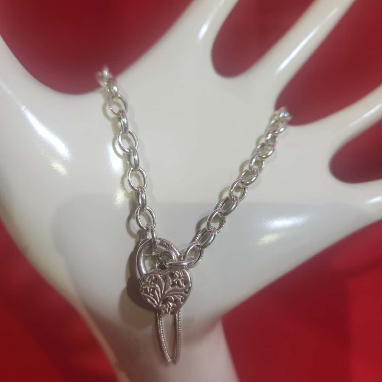 Ladies Silver 925 Stamped Bracelet w/ Safety Chain - EUC